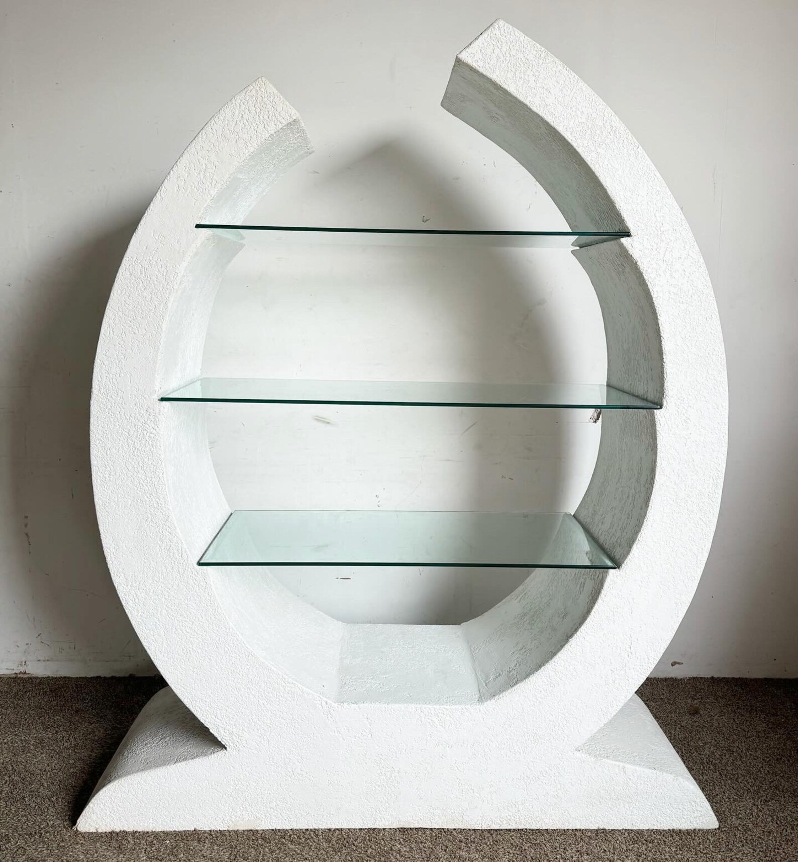 Postmodern Sculpted White Stucco Etagere/bookshelf 3 Glass Shelves - Etsy