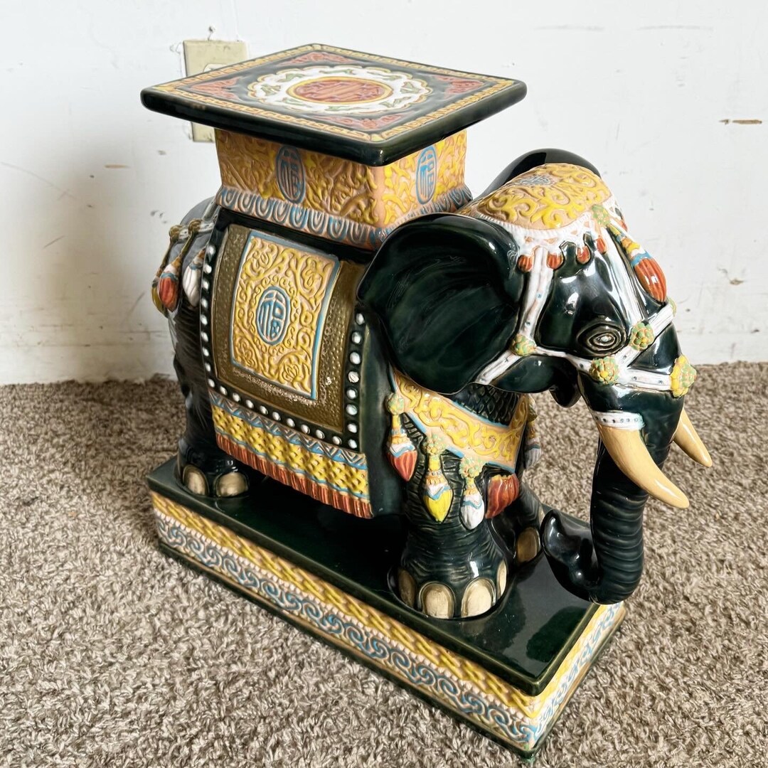 Vintage Multi Color Ceramic Elephant Stand/side Table - Etsy
