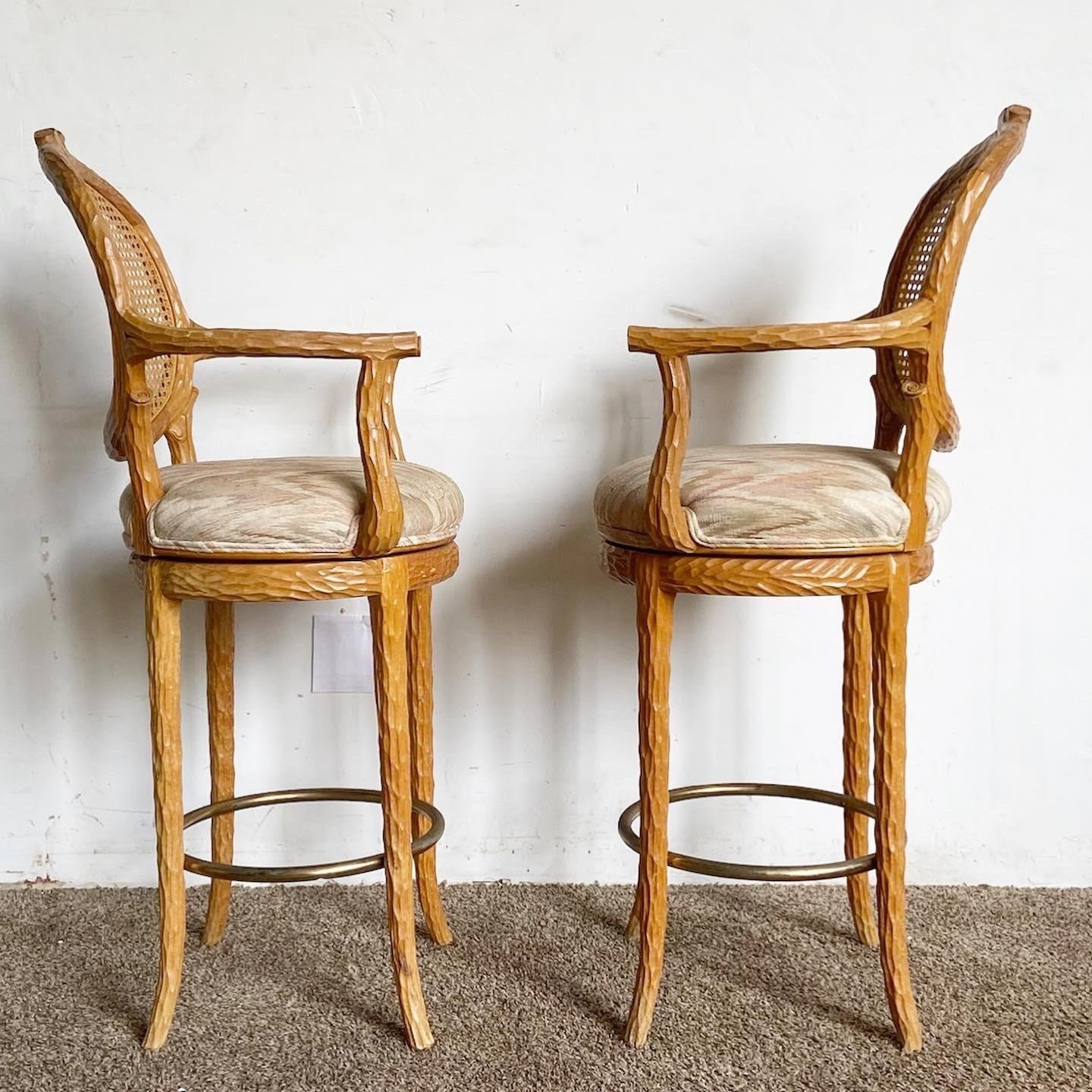 Regency Cane Back Sculpted Swivel Counter Stools - Etsy
