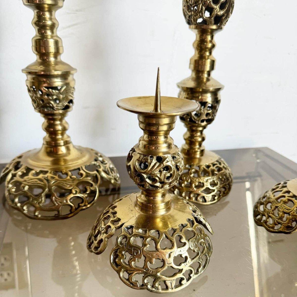 Monumental Japanese James Mont Style Ascending Brass Candle Holders ...