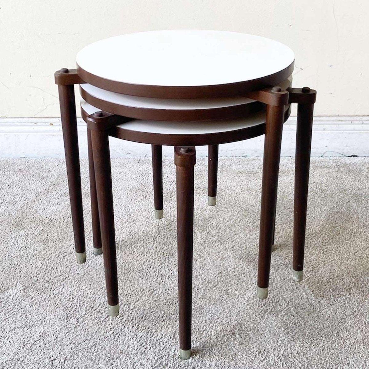 Mid Century Modern Circular White Top Nesting Tables - Set of 3 - Etsy