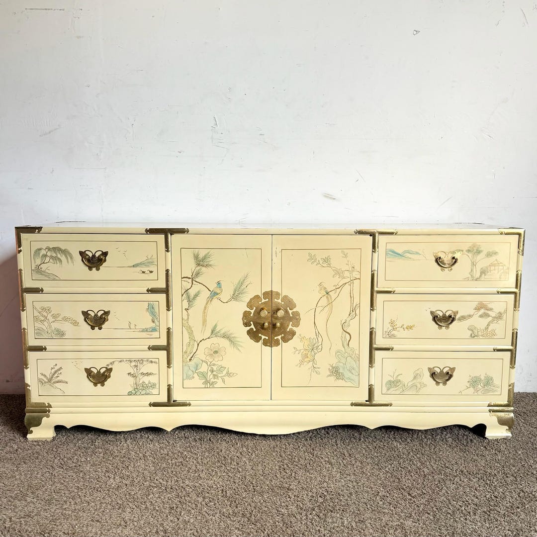 Chinese Cream Lacquered and Hand Painted Dresser With Gold Accents - Etsy