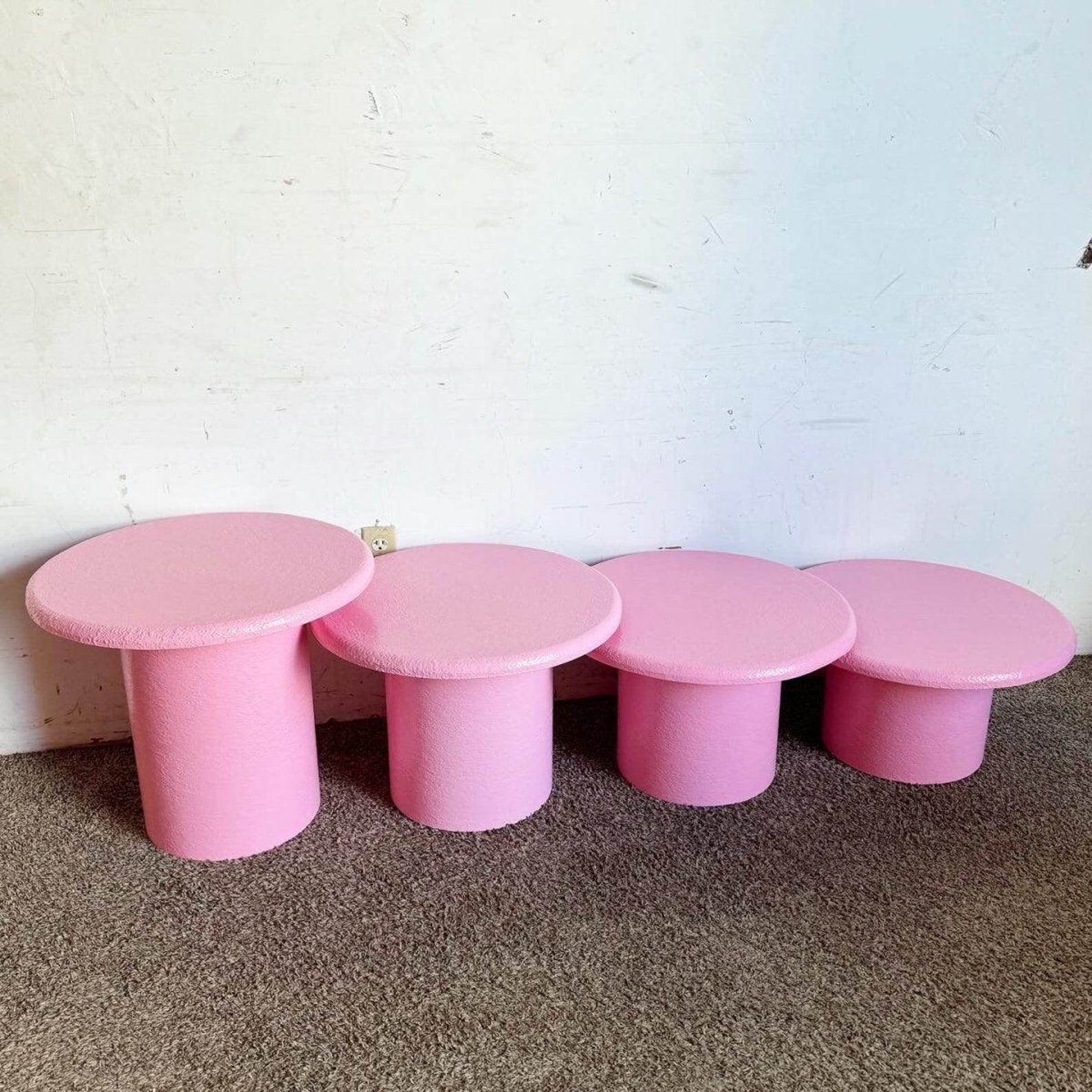 Postmodern Pink Textures Circular Mushroom Nesting Tables - Set of 4 - Etsy