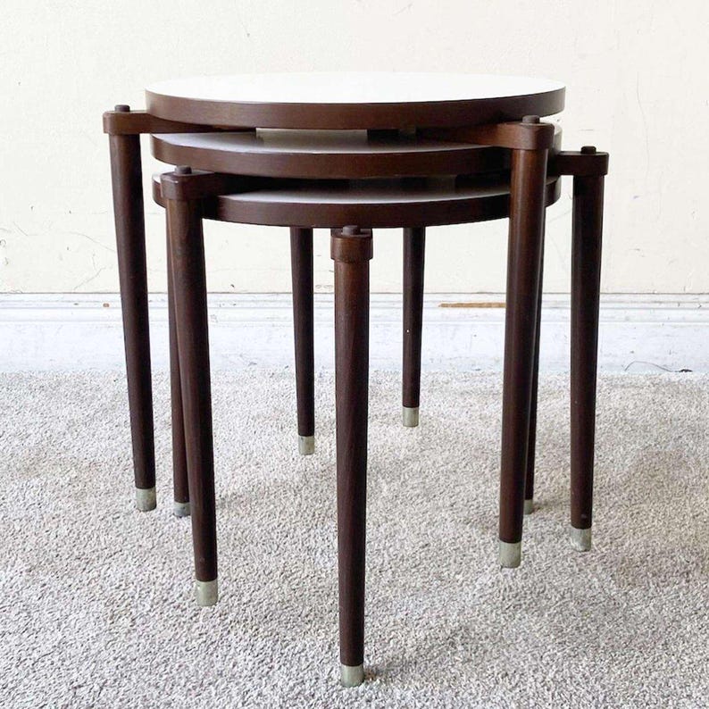 Mid Century Modern Circular White Top Nesting Tables - Set of 3 - Etsy