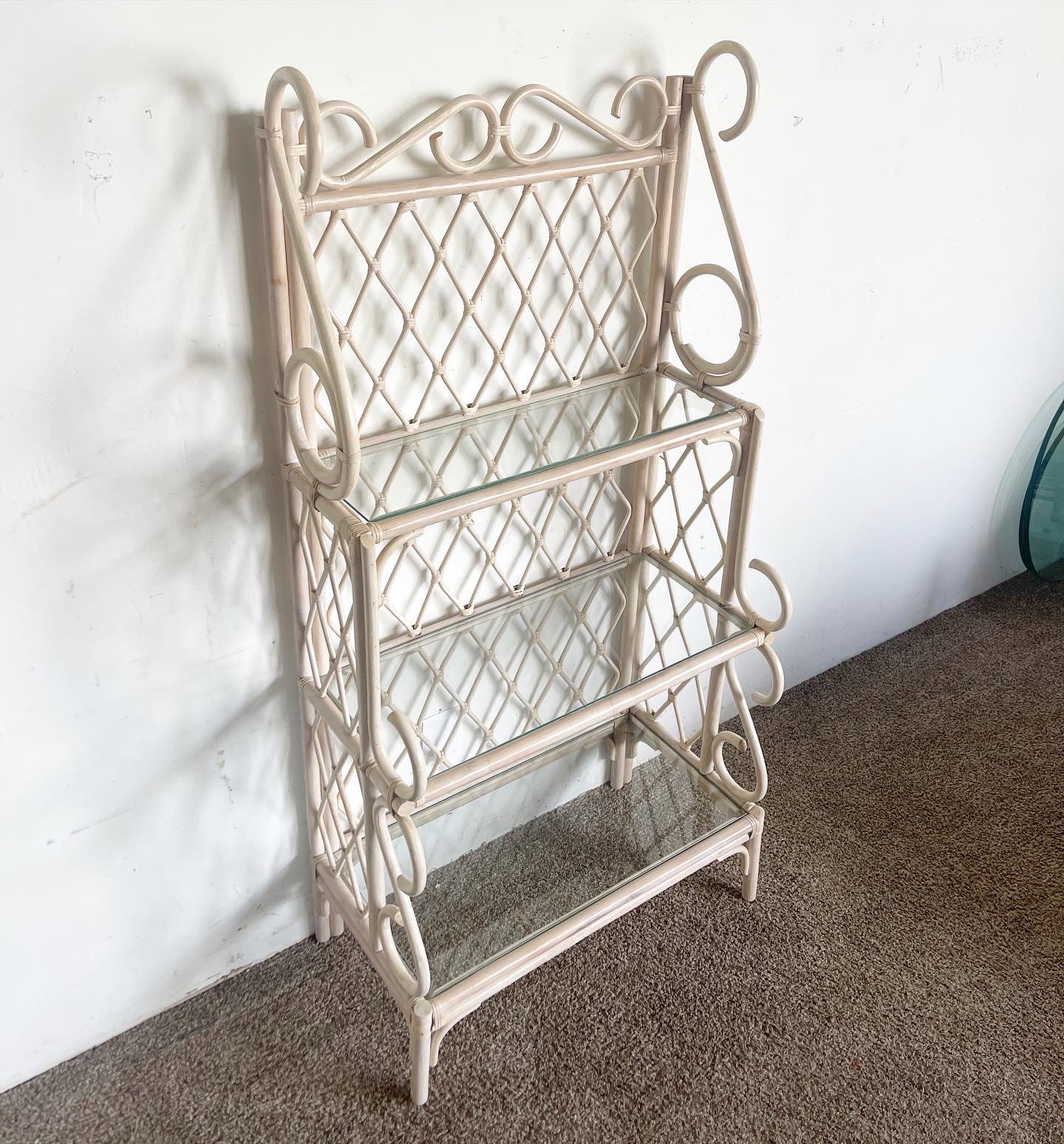 Boho Chic Bamboo Rattan Whitewash Bakers Rack/etagere - Etsy