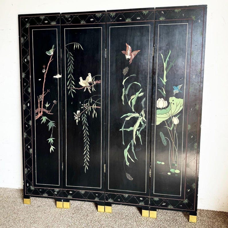 Chinese Hand Carved and Painted Room Divider/screen - Etsy
