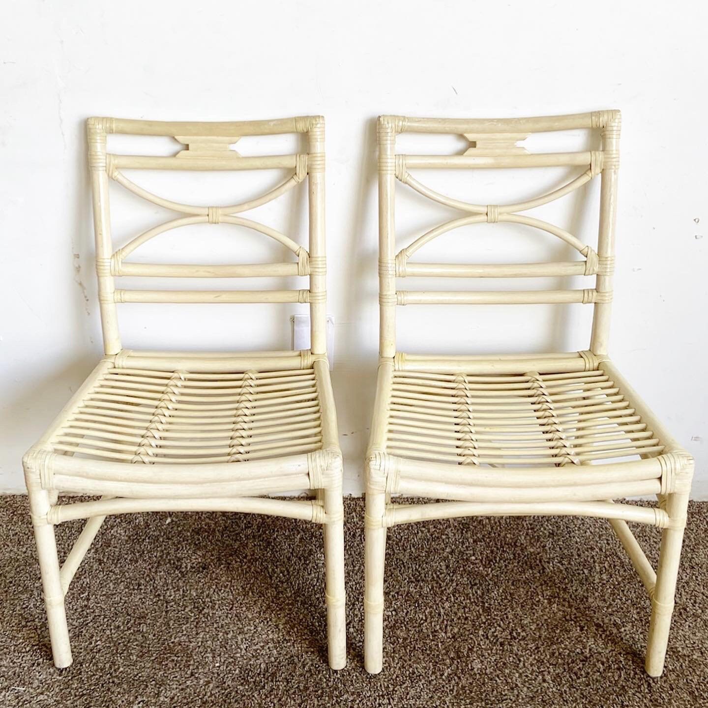 Boho Chic Cream Bamboo Rattan Dining Chairs - Etsy