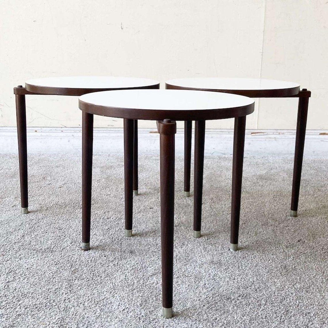 Mid Century Modern Circular White Top Nesting Tables - Set of 3 - Etsy