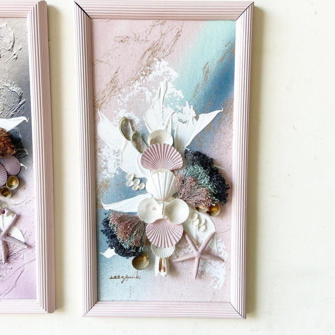 Postmodern Seashell & Canvas Abstract Paintings - a Pair - Etsy