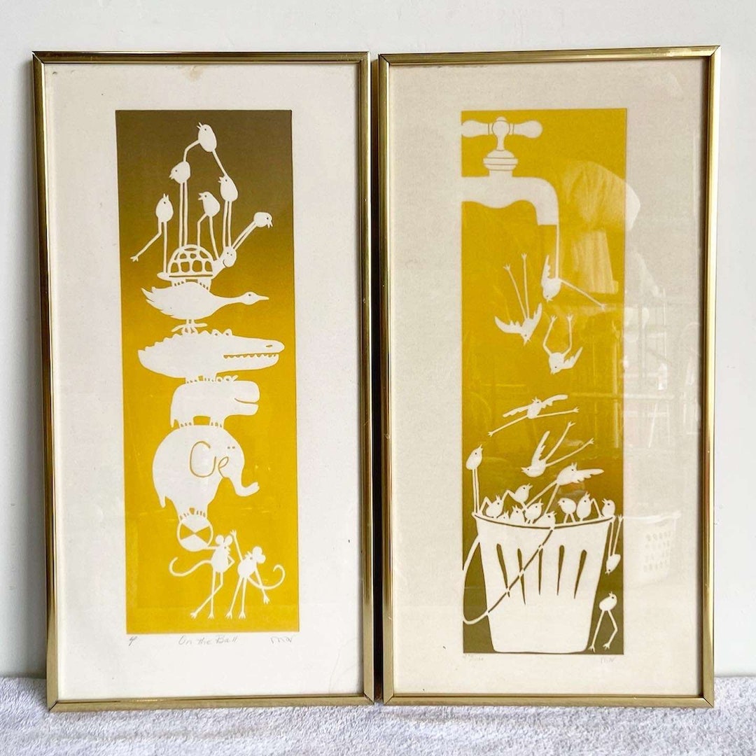 Mid Century Modern Signed and Framed Lithographs by Mar a Pair - Etsy