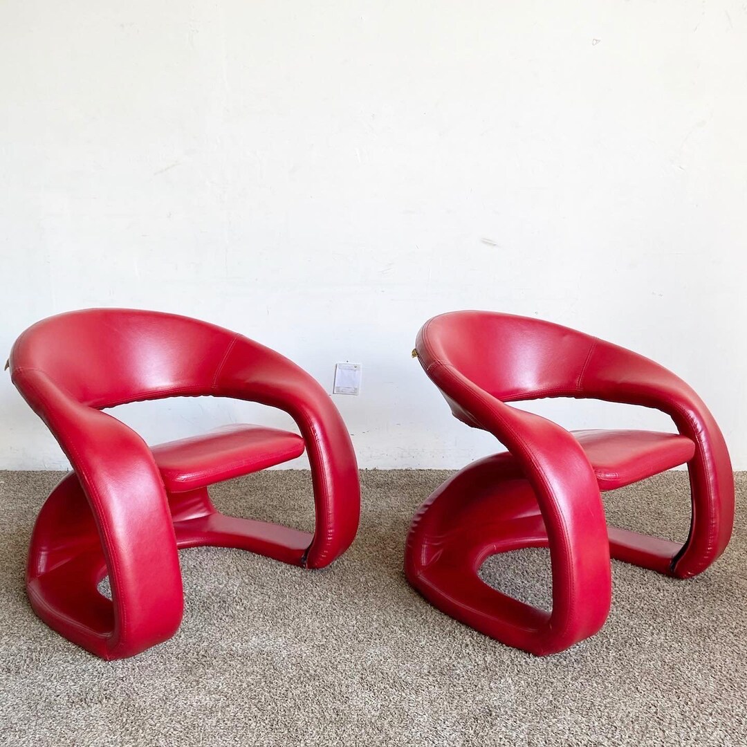 Postmodern Sculptural Red Tongue Arm Chairs a Pair - Etsy