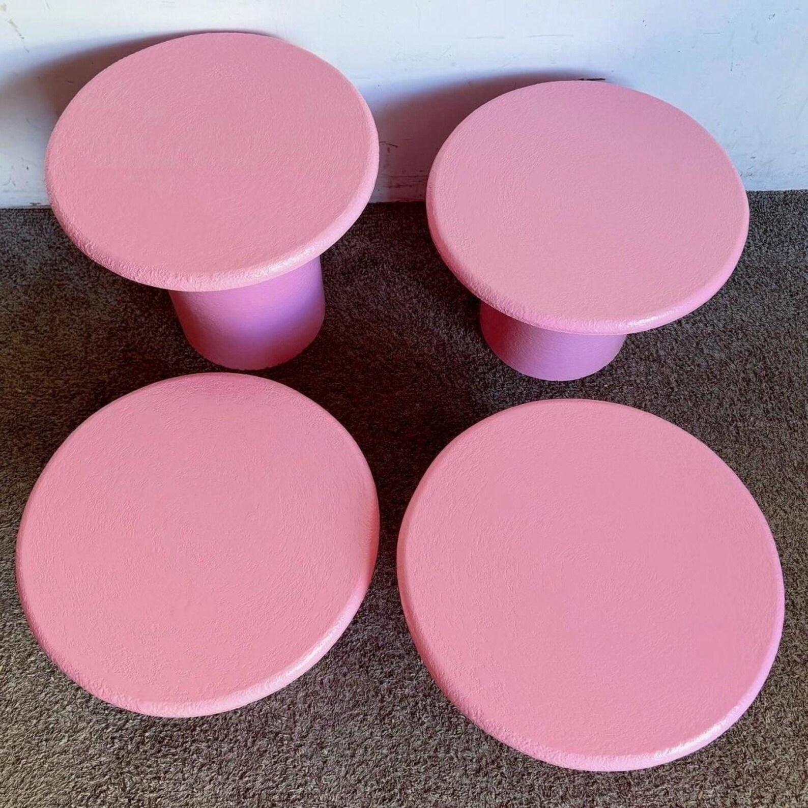 Postmodern Pink Textures Circular Mushroom Nesting Tables - Set of 4 - Etsy