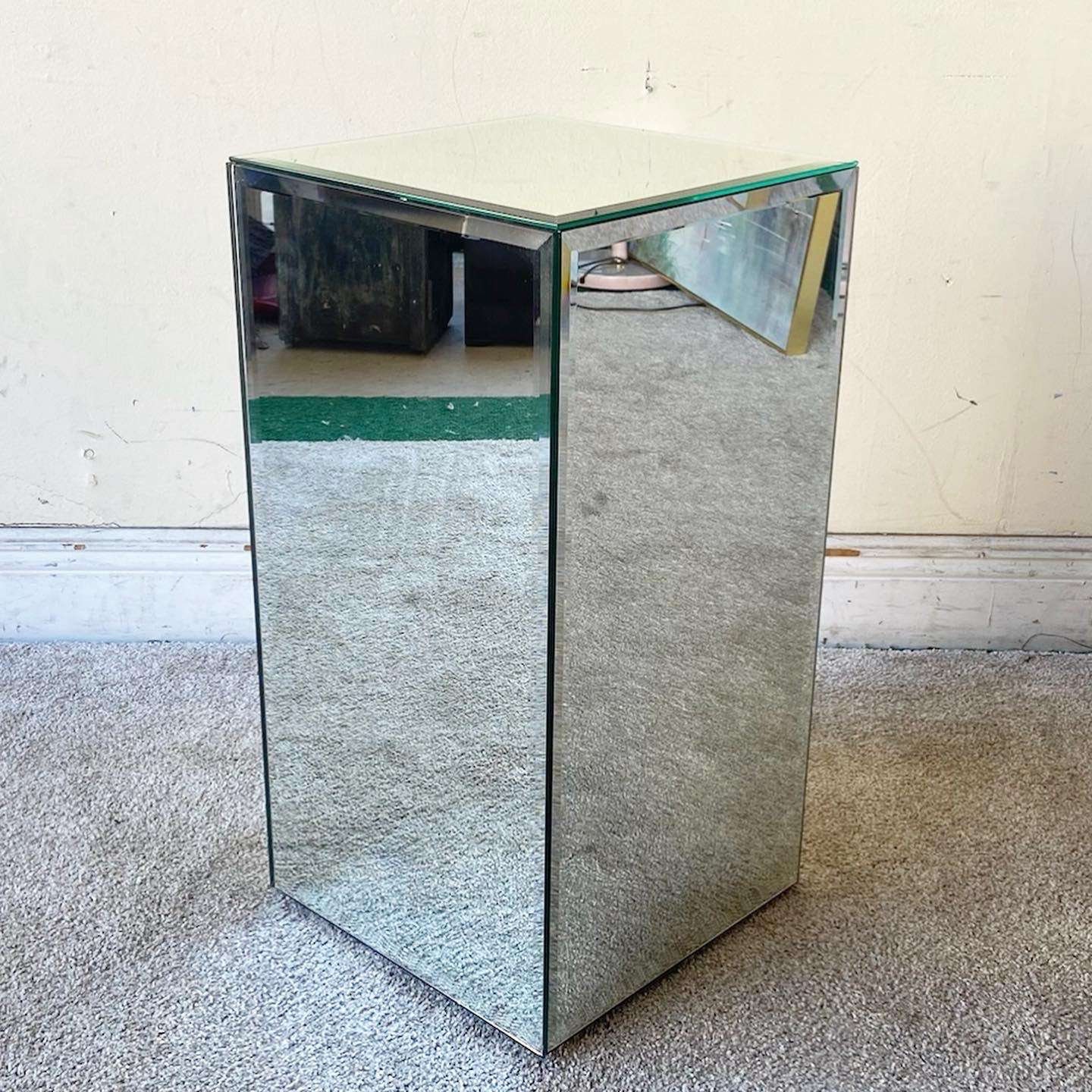 Postmodern Mirrored Pedestal Side Table - Etsy
