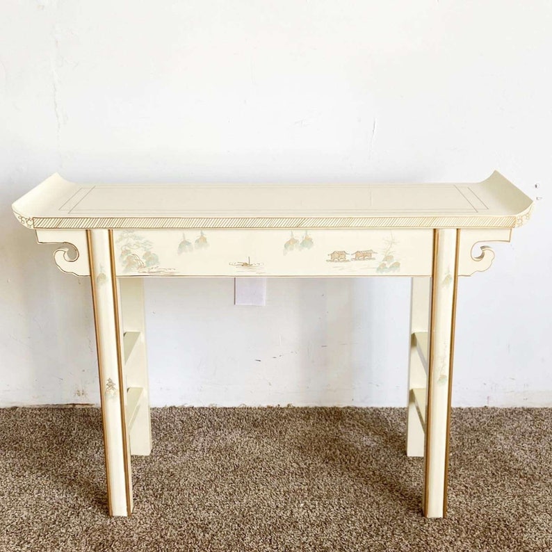 Vintage Chinese Cream Lacquered and Hand Painted Console Table - Etsy