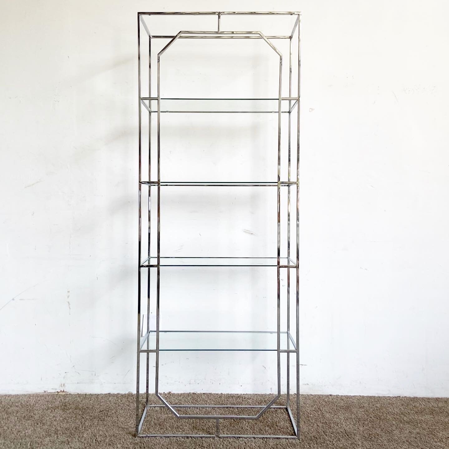 Postmodern Chrome And Glass Etagere 4 Shelves Etsy