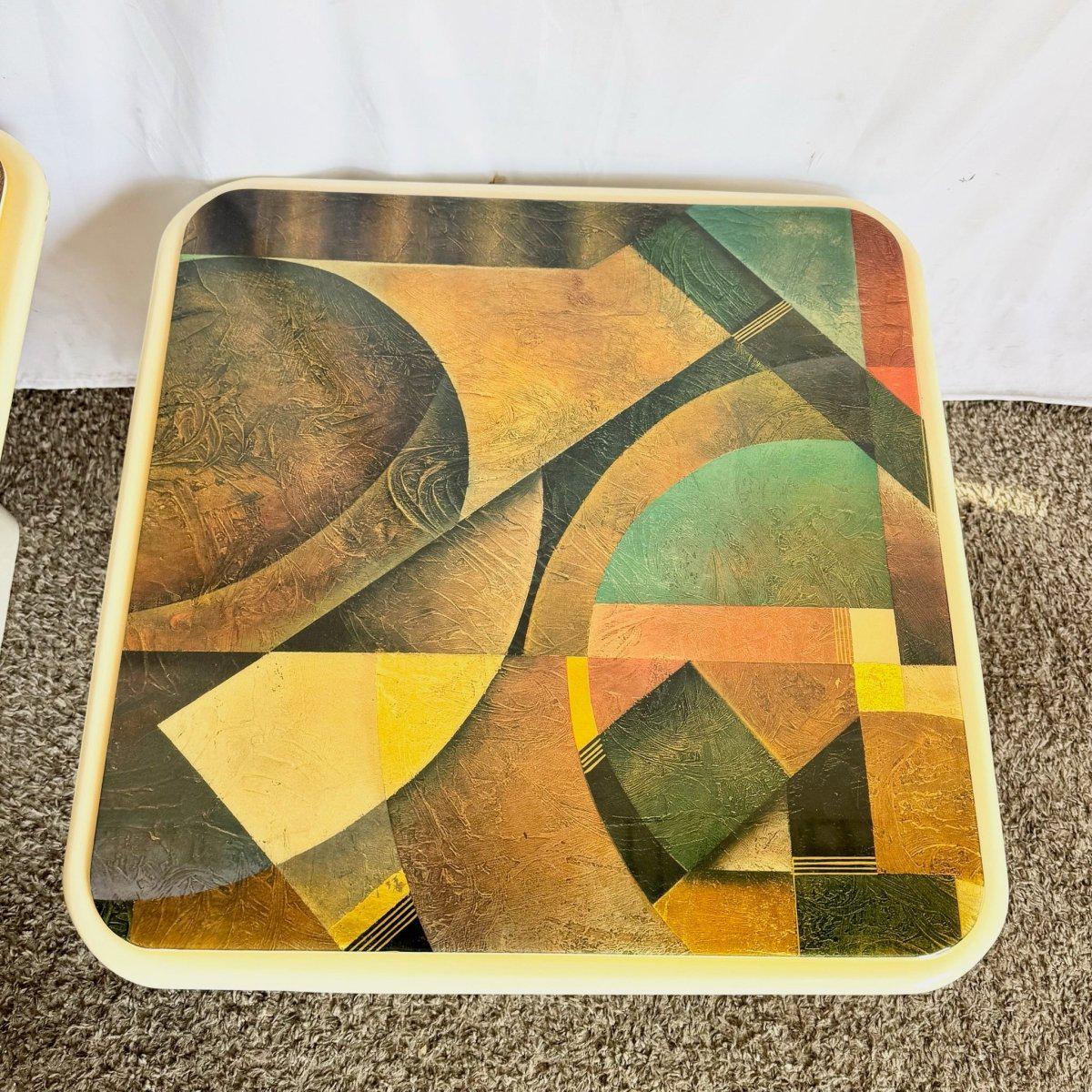 Art Deco Epoxy Top Abstract Square Nesting Tables - Set of 2 - Etsy