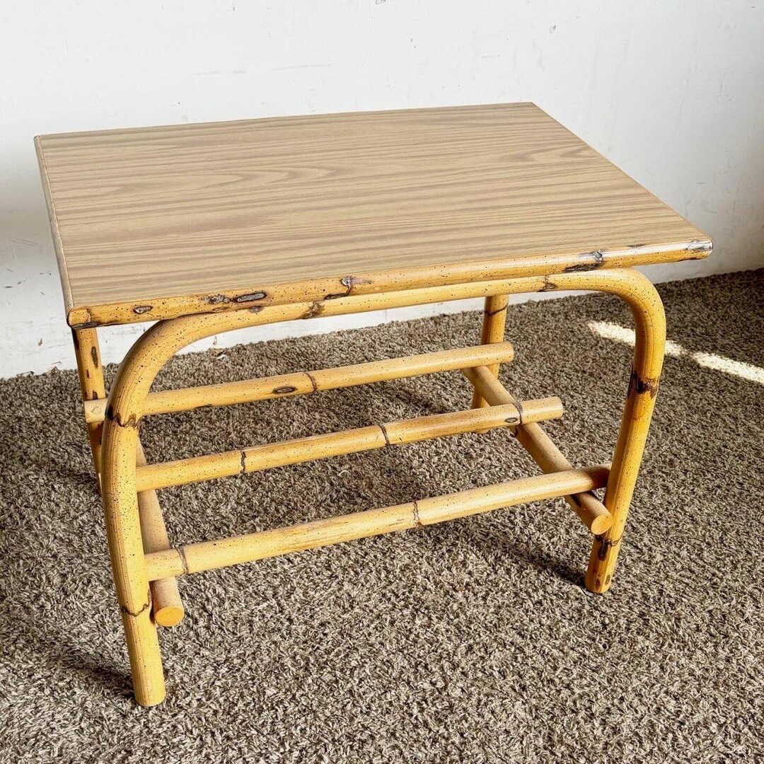 Boho Chic Bamboo and Wood Grain Laminate Side Table - Etsy
