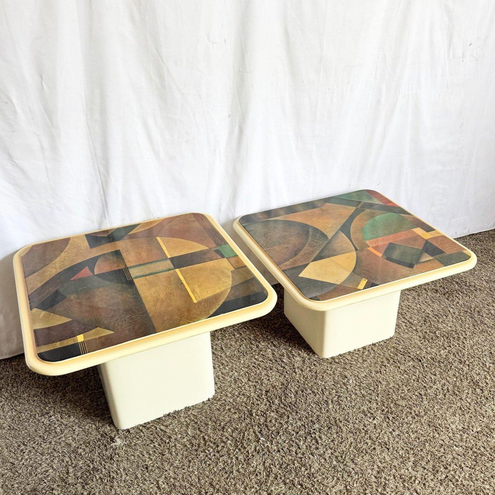 Art Deco Epoxy Top Abstract Square Nesting Tables - Set of 2 - Etsy