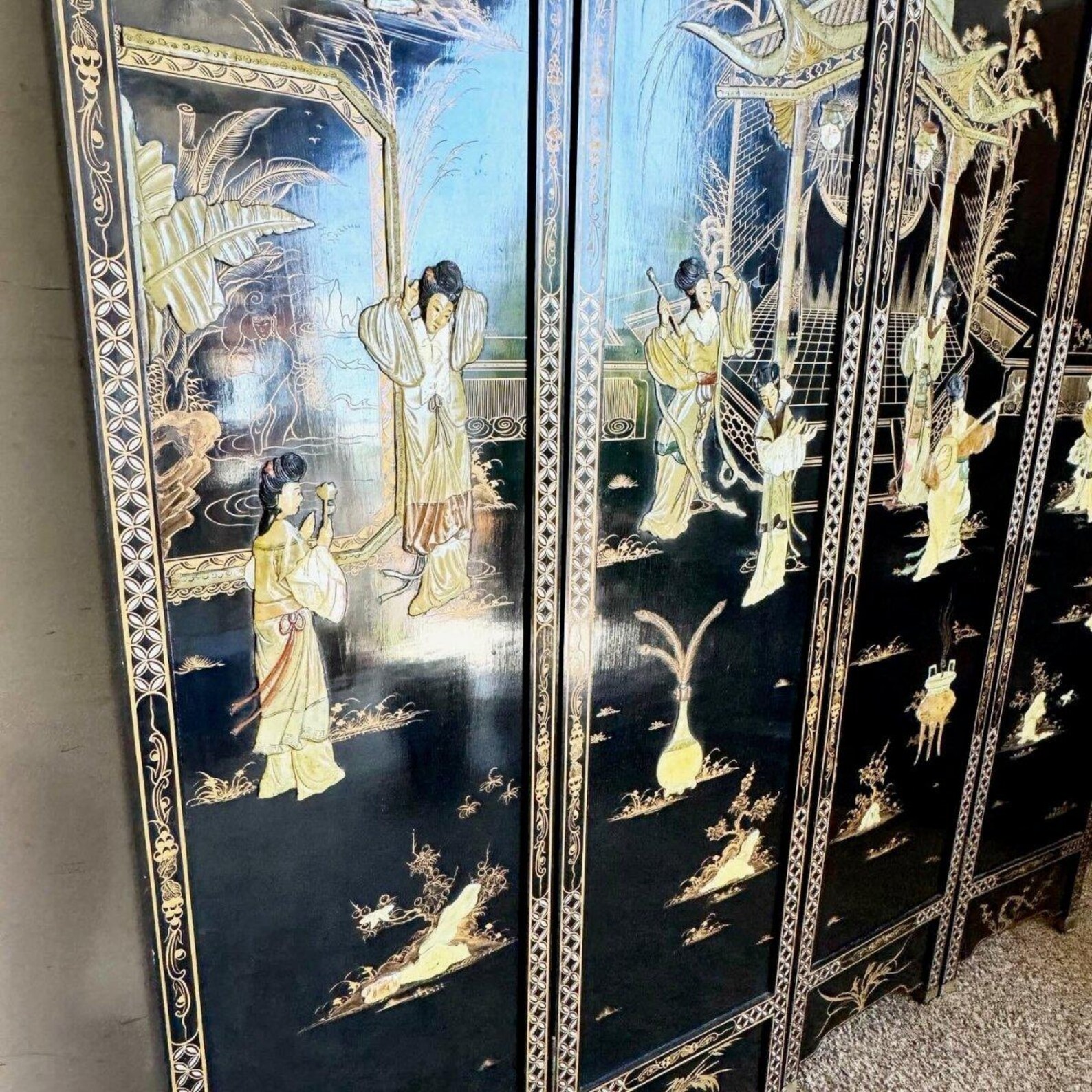 Chinese Black Lacquered Gold and Stone Room Divider/screen - Etsy