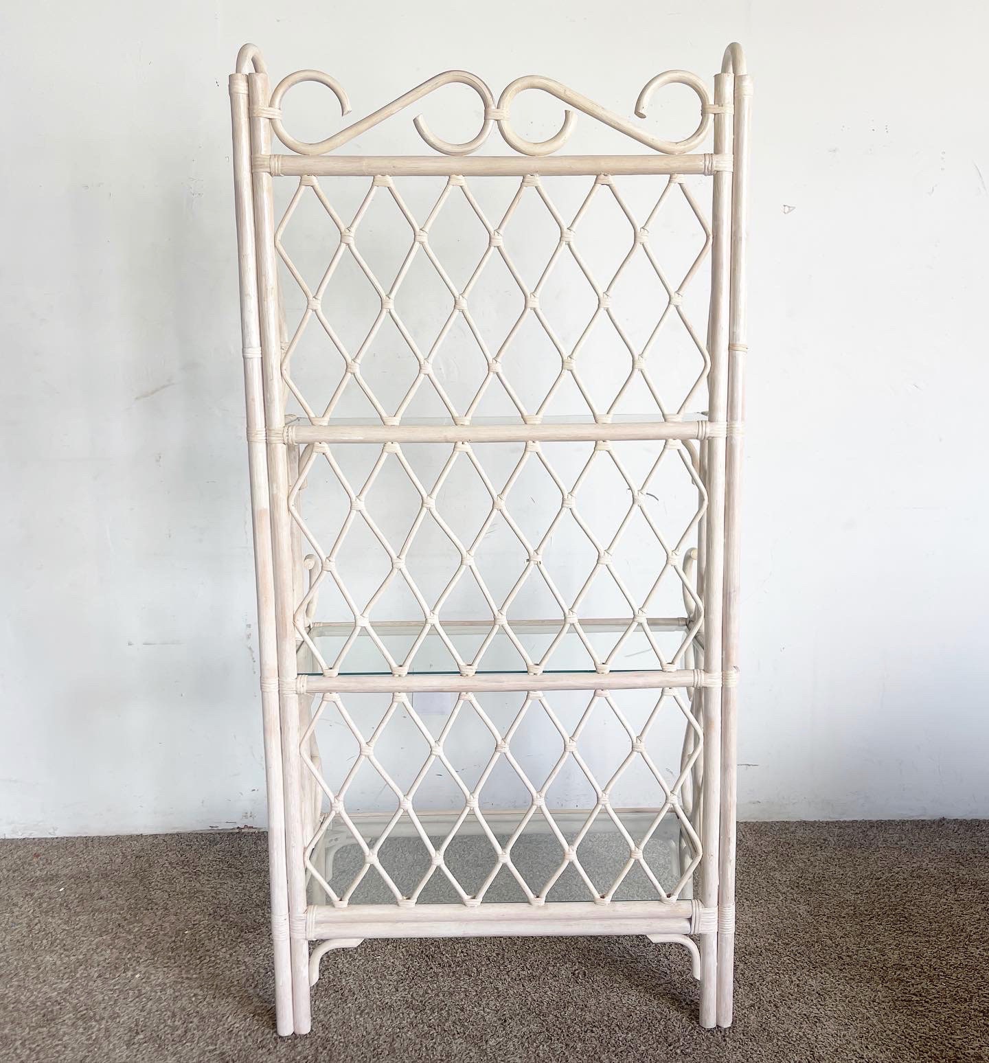 Boho Chic Bamboo Rattan Whitewash Bakers Rack/etagere - Etsy