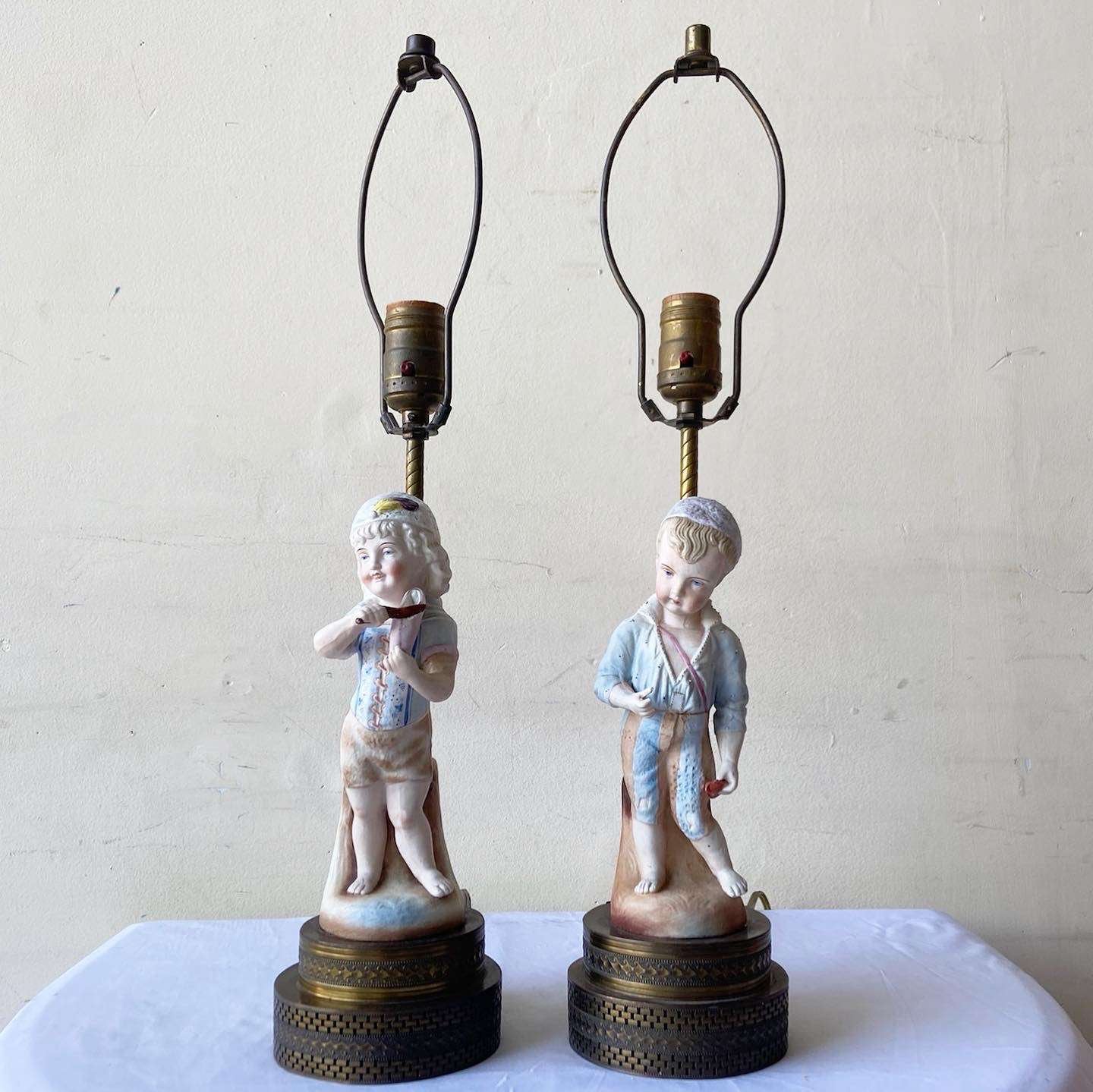 Vintage Boy and Girl Figurine Table Lamps - Etsy