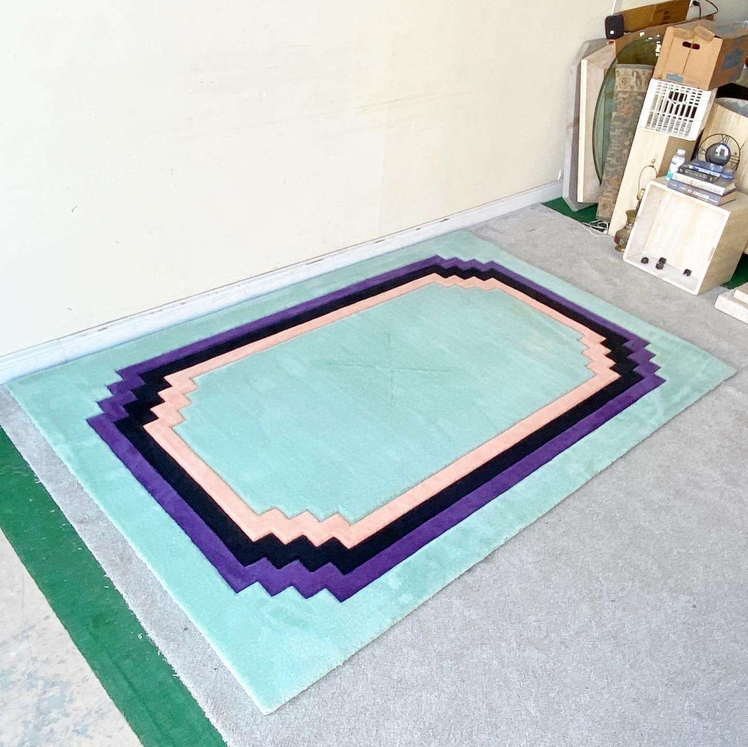 Art Deco Green Purple Pink and Black Rectangular Area Rug - Etsy