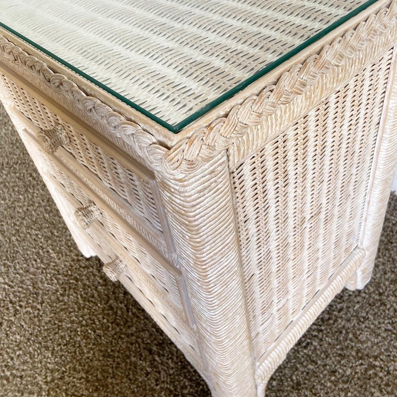 Boho Chic Lexington Wicker Rattan Glass Top Commode/nightstand by Henry ...