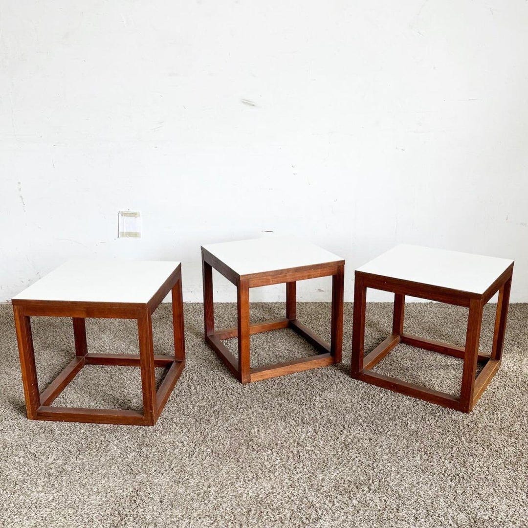 Mid Century Modern Teak Cubic Side Tables - Set of 3 - Etsy