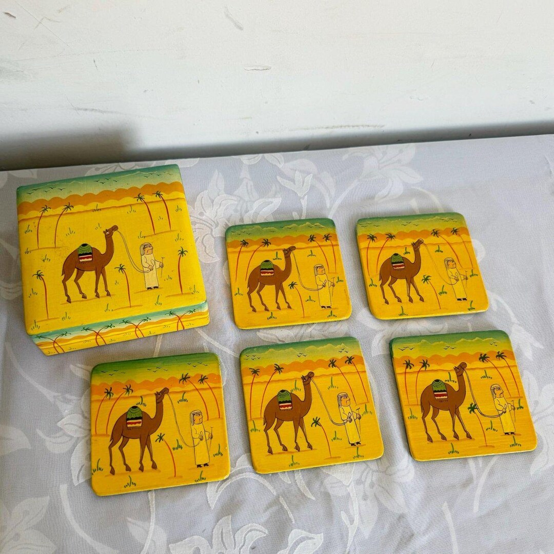 Vintage Egyptian Camel Cartoon Table Coasters Set of 5 - Etsy