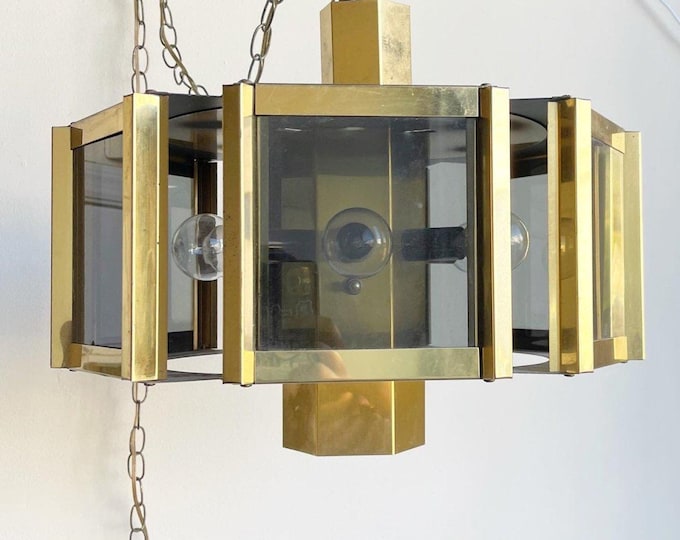 1980s Fredrick Raymond Light Fixture Brass Glass Romantic Nostalgia 70s ...