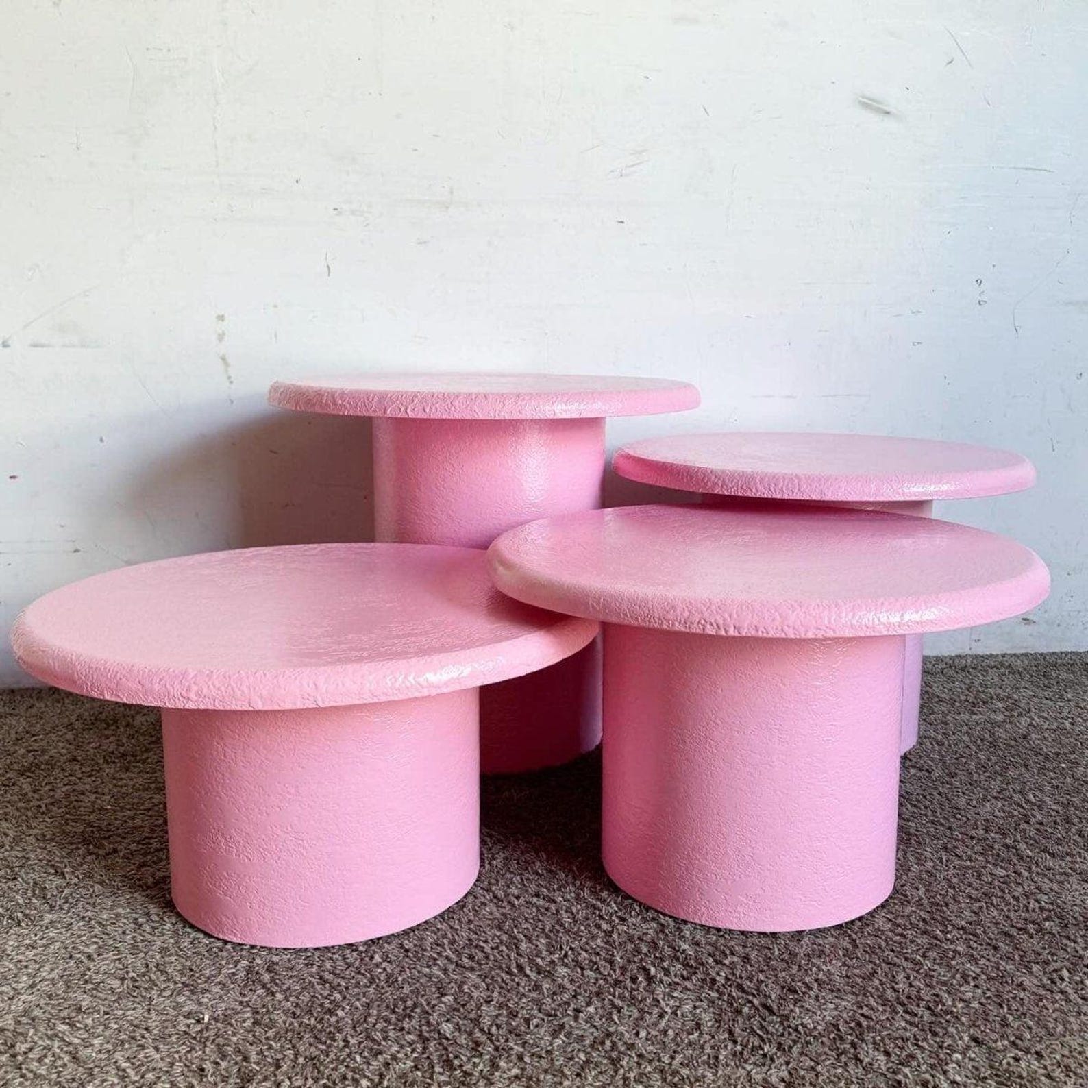 Postmodern Pink Textures Circular Mushroom Nesting Tables - Set of 4 - Etsy