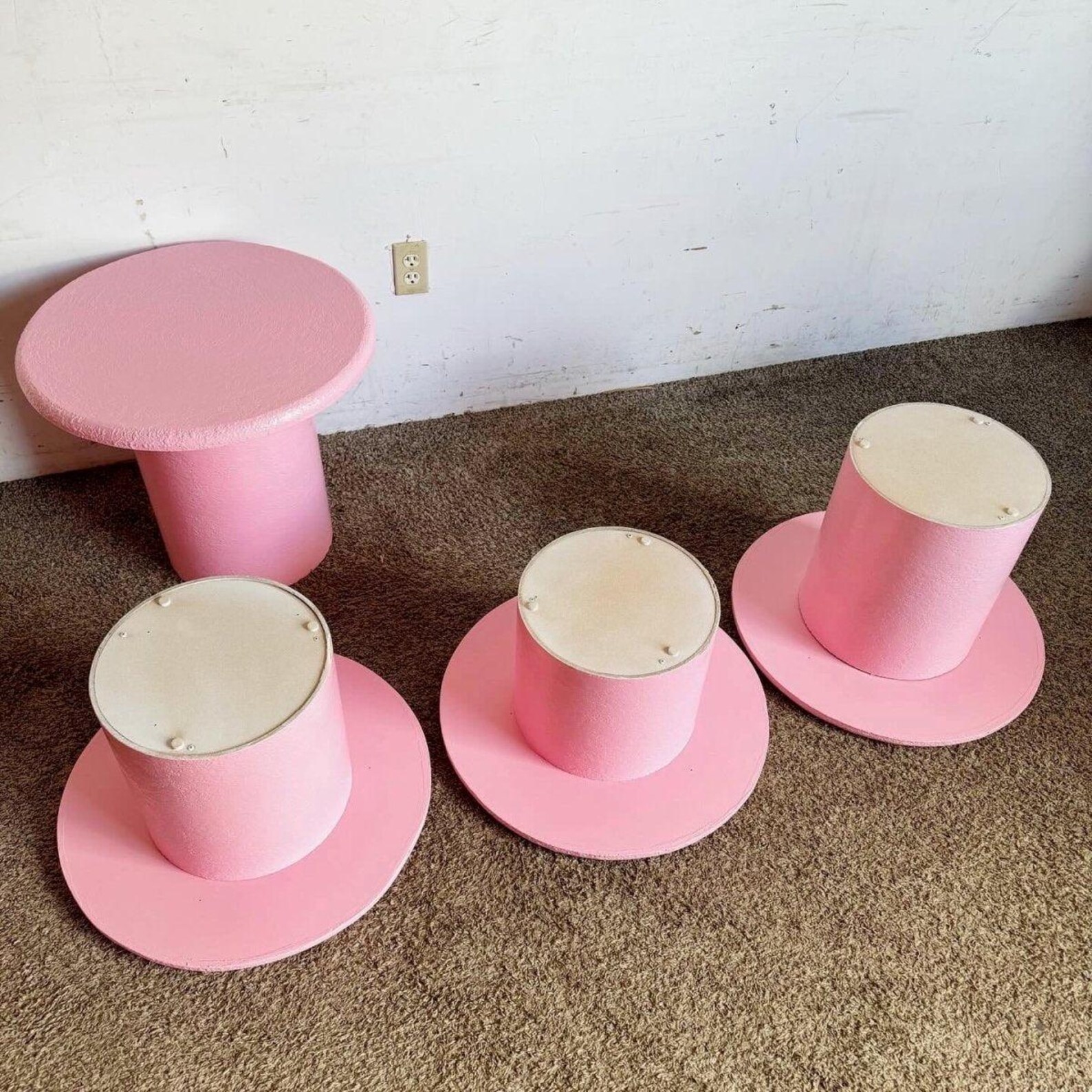 Postmodern Pink Textures Circular Mushroom Nesting Tables - Set of 4 - Etsy