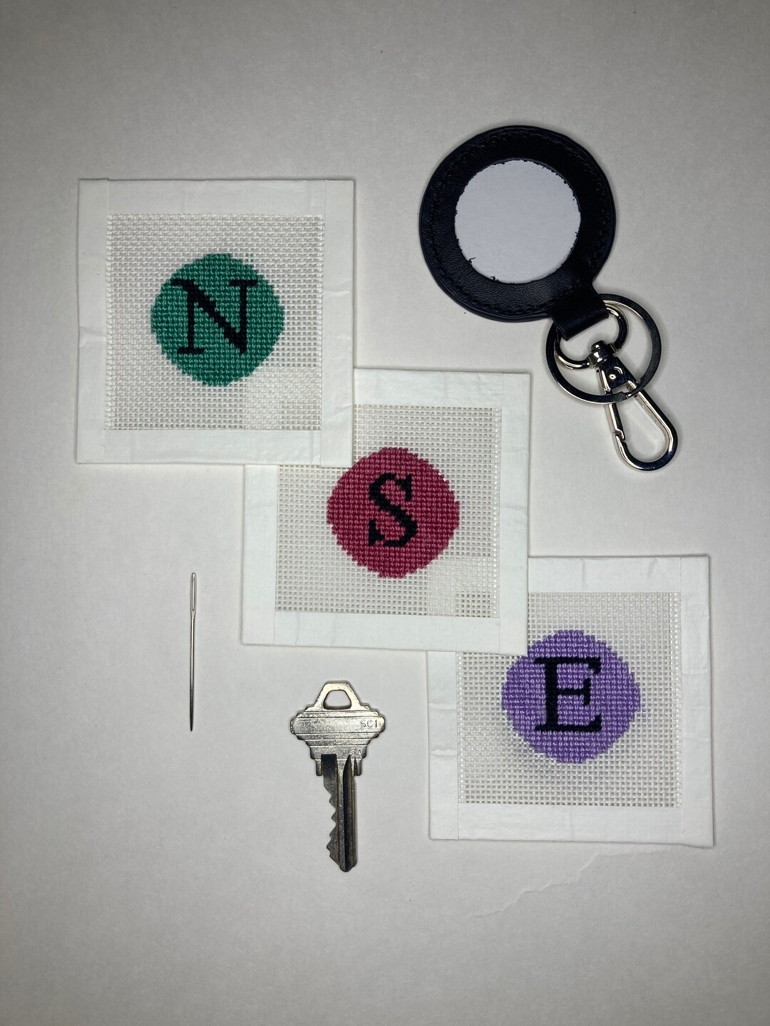 DIY Kit: Handpainted Needlepoint Initial Key Fob Canvas With Leather ...