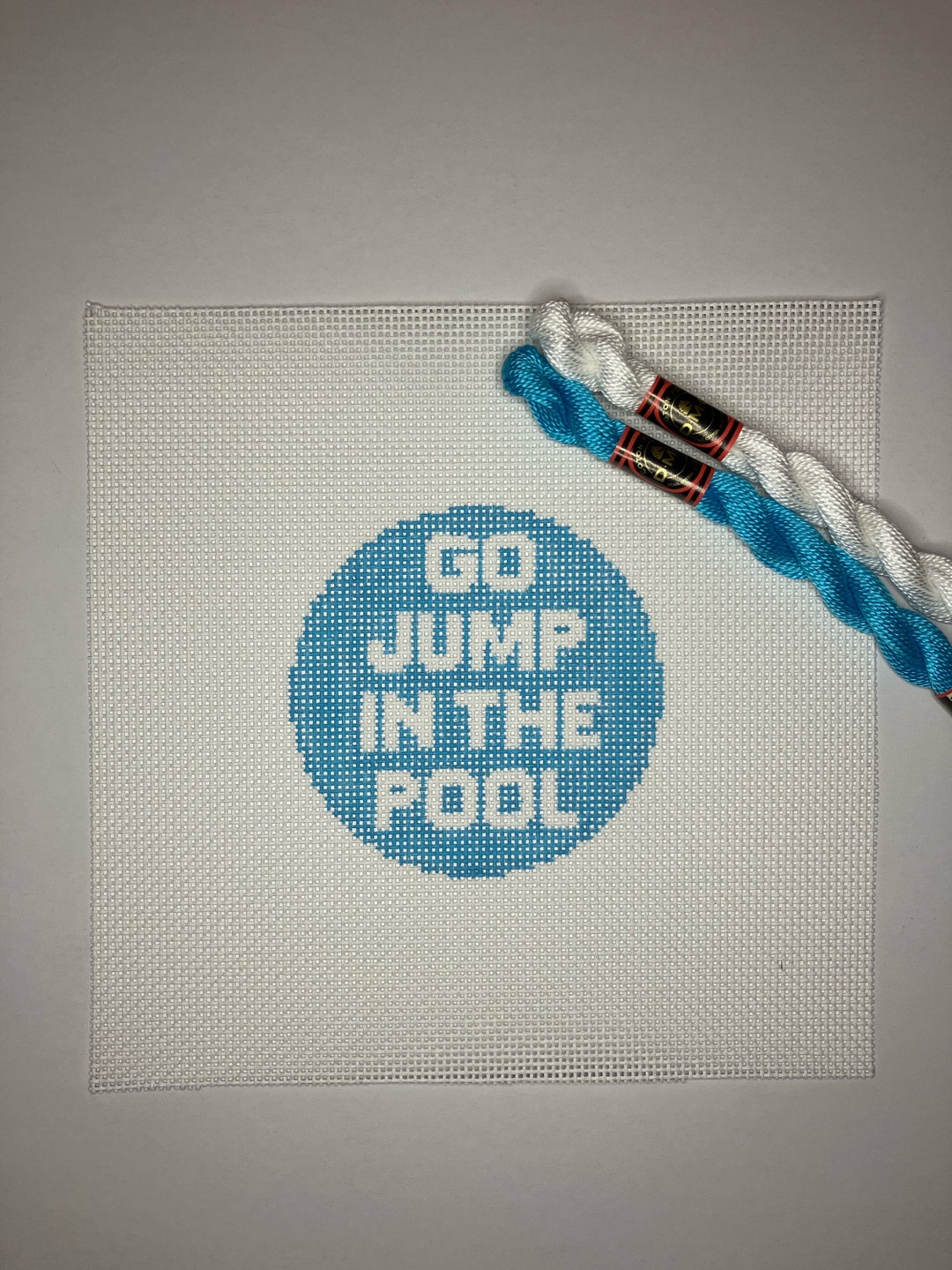4" Handpainted Needlepoint Canvas, Go Jump in the Pool Round Ornament ...