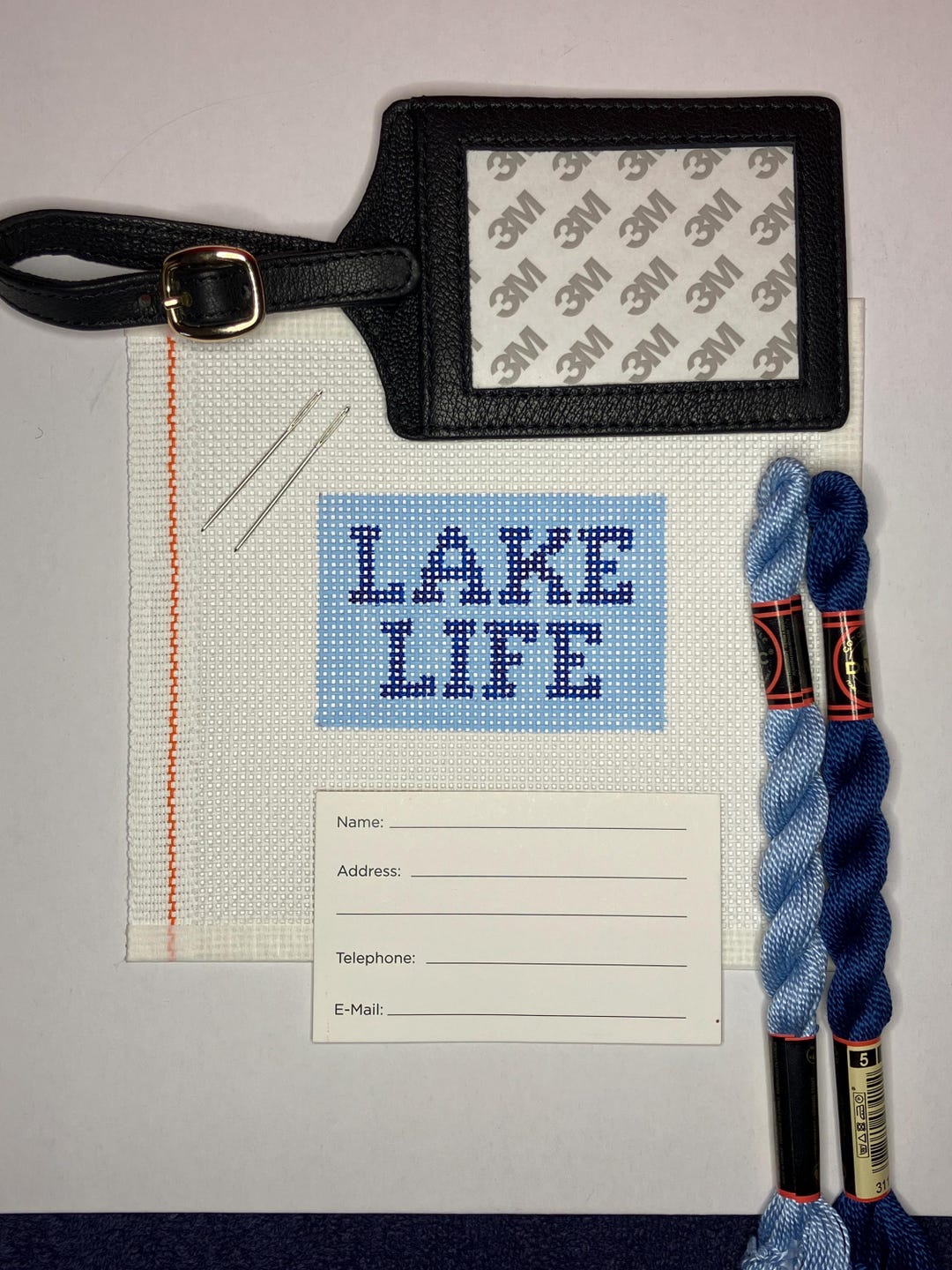 DIY Kit: Handpainted Needlepoint Canvas With Leather Luggage Tag ...