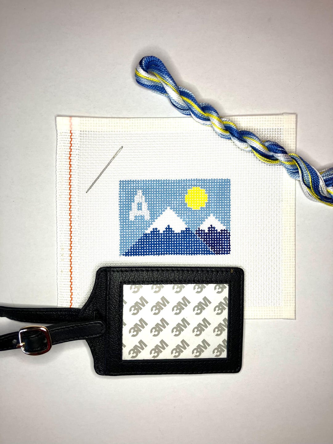 DIY Kit: Handpainted Needlepoint Canvas With Leather Luggage Tag ...
