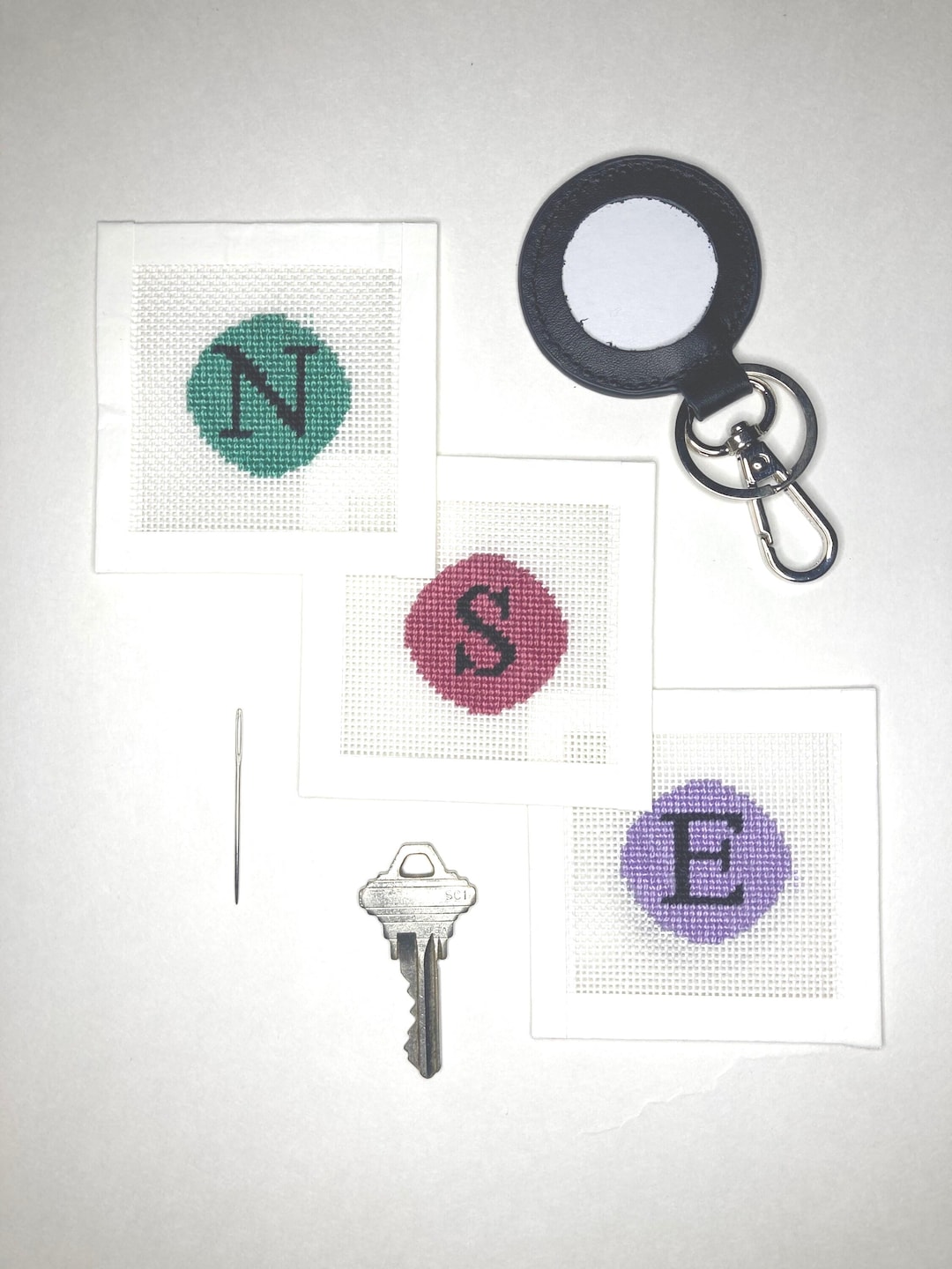 DIY Kit: Handpainted Needlepoint Initial Key Fob Canvas With Leather ...