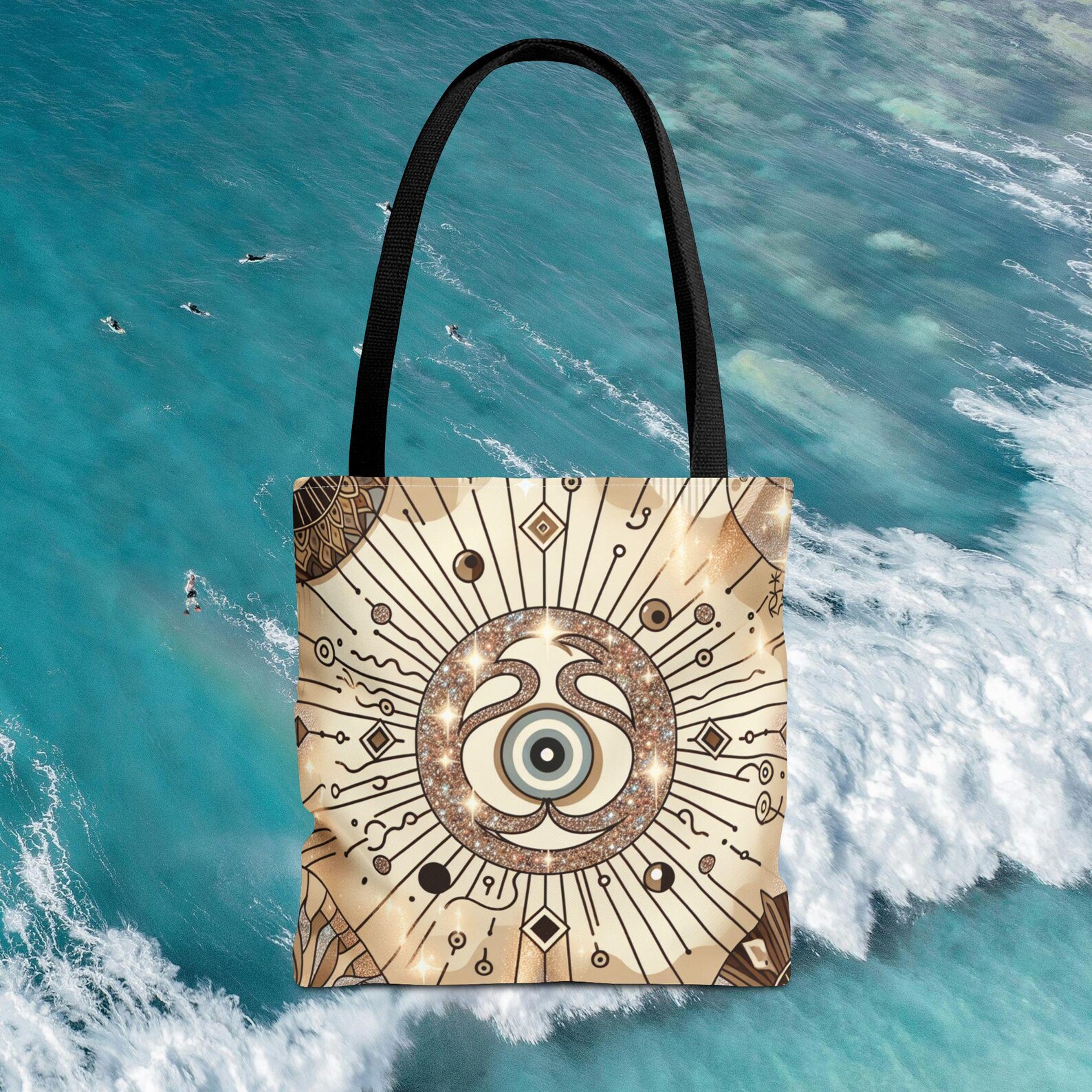 Spiritual Tote Bag With Protective Symbols, Boho Shoulder Bag for ...