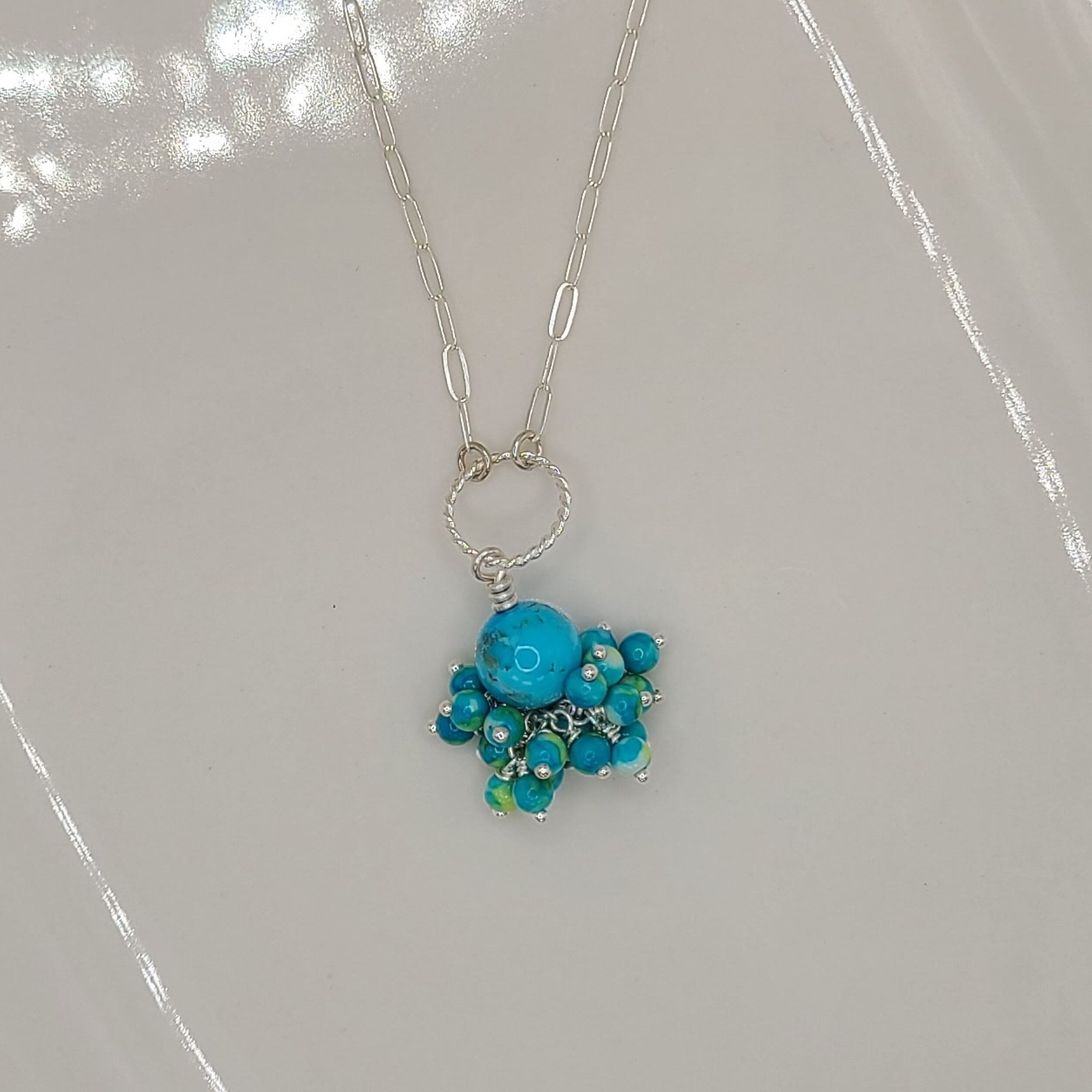 Kingman Turquoise Ball and Matrix Turquoise Cluster Silver Necklace ...