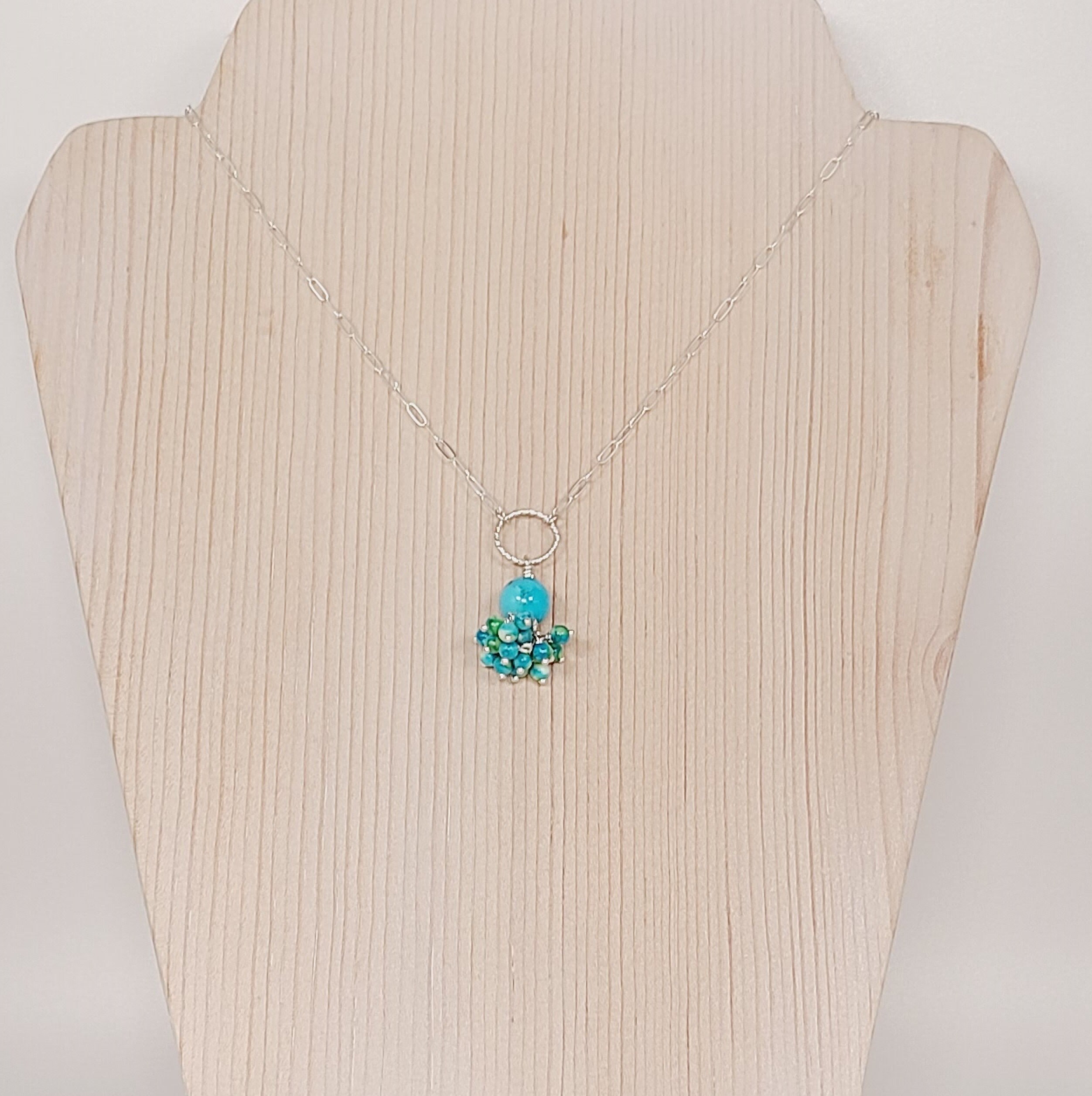 Kingman Turquoise Ball and Matrix Turquoise Cluster Silver Necklace ...