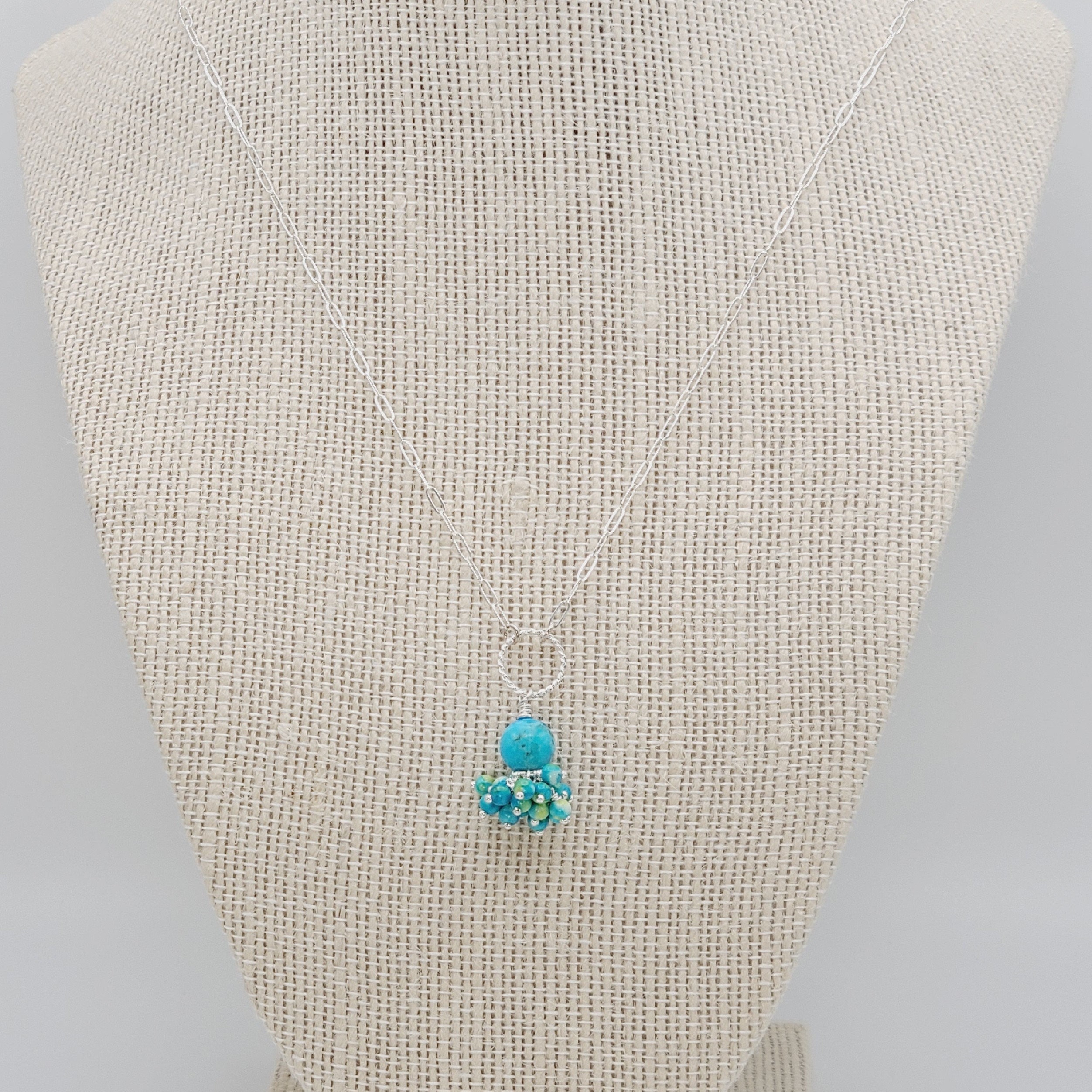 Kingman Turquoise Ball and Matrix Turquoise Cluster Silver Necklace ...