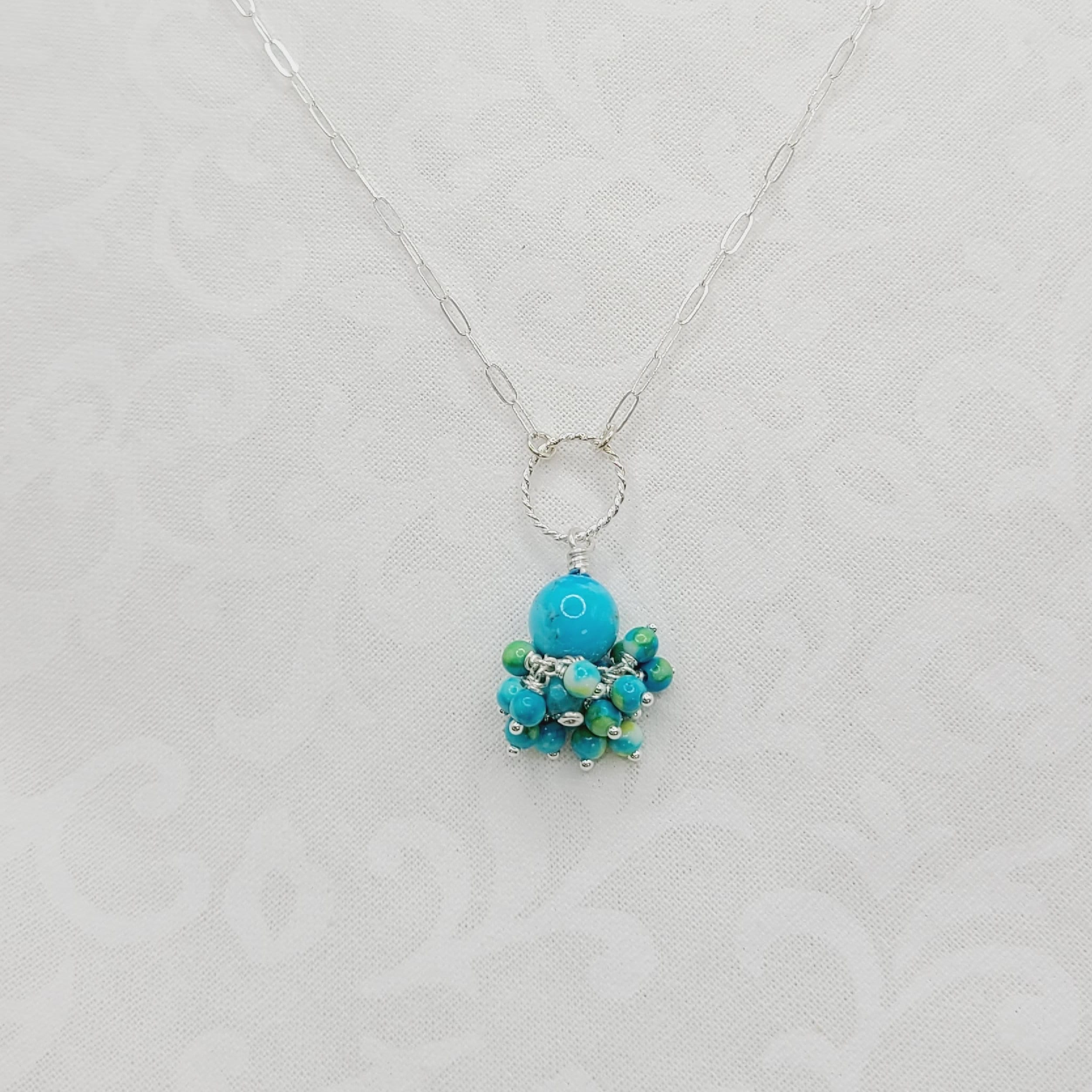 Kingman Turquoise Ball and Matrix Turquoise Cluster Silver Necklace ...