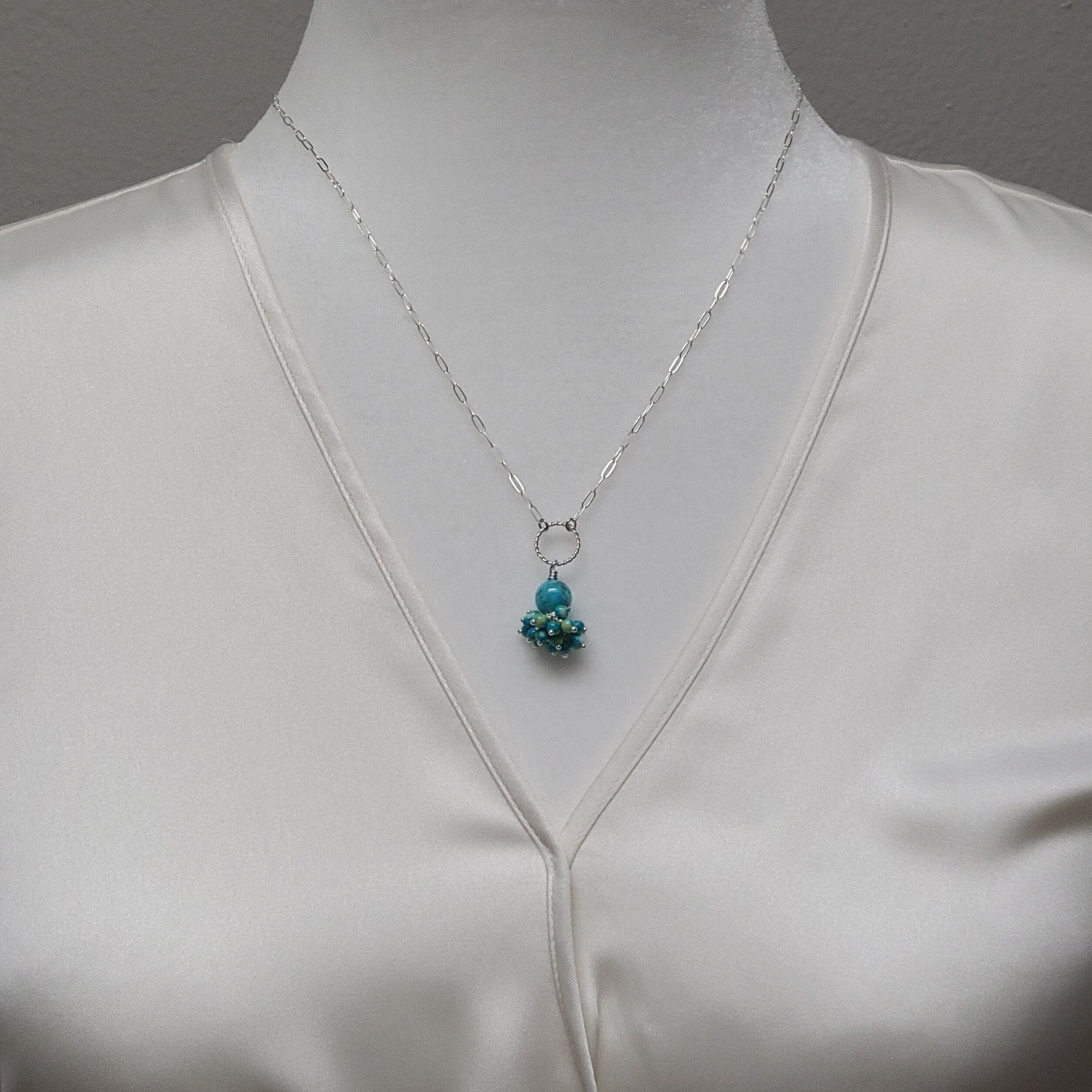 Kingman Turquoise Ball and Matrix Turquoise Cluster Silver Necklace ...