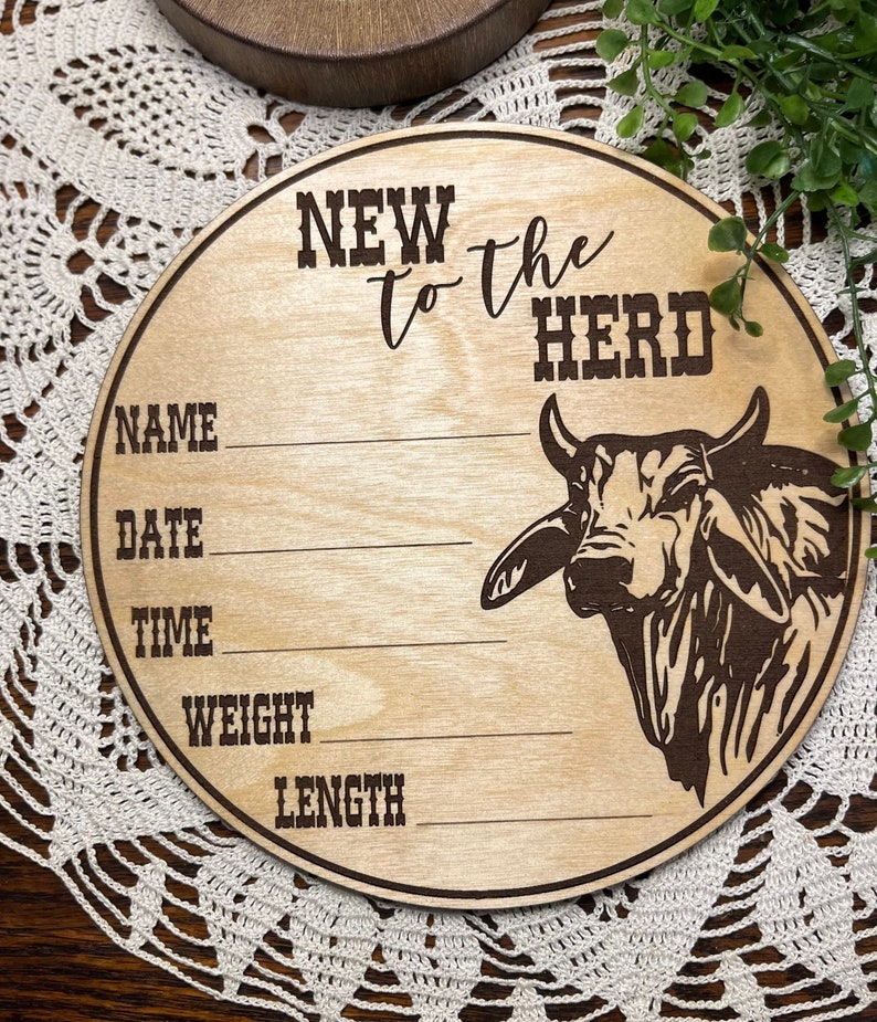 Welcome to the Herd Sign Brahman Bull Birth Announcement Baby Stat Sign ...