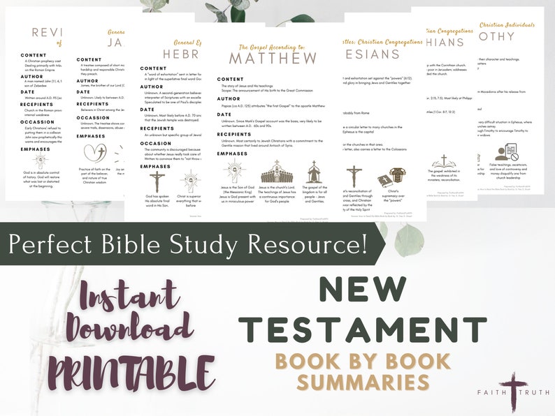 Stackable + Printable New Testament Book by Book Summaries, Minimalist ...