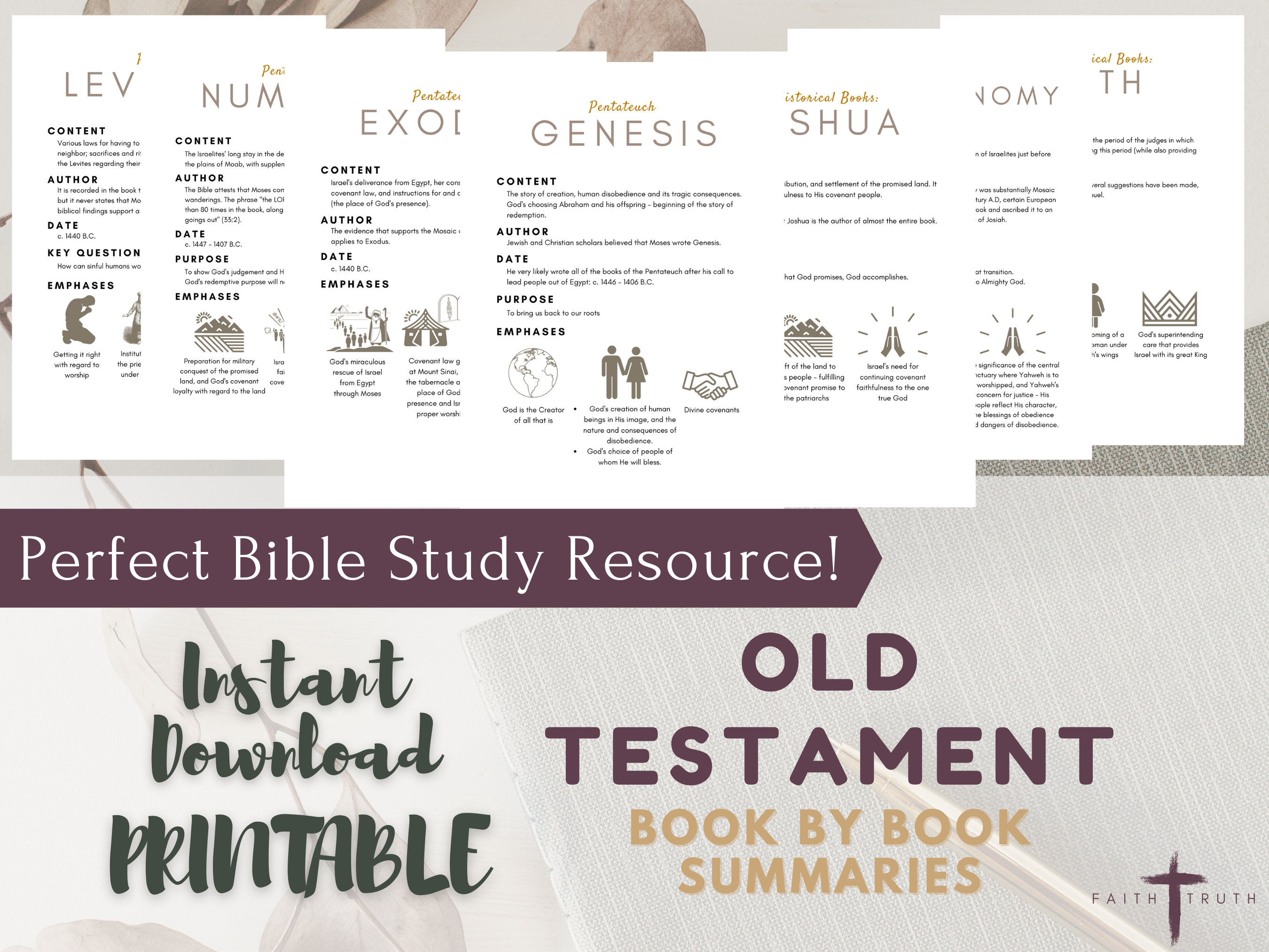 Stackable Printable Old Testament Book by Book Summaries, Minimalist ...