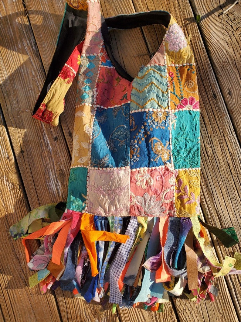 Upcycled Patchwork Crossbody/shoulder Bag Rag Fringe Handmade Medallion ...