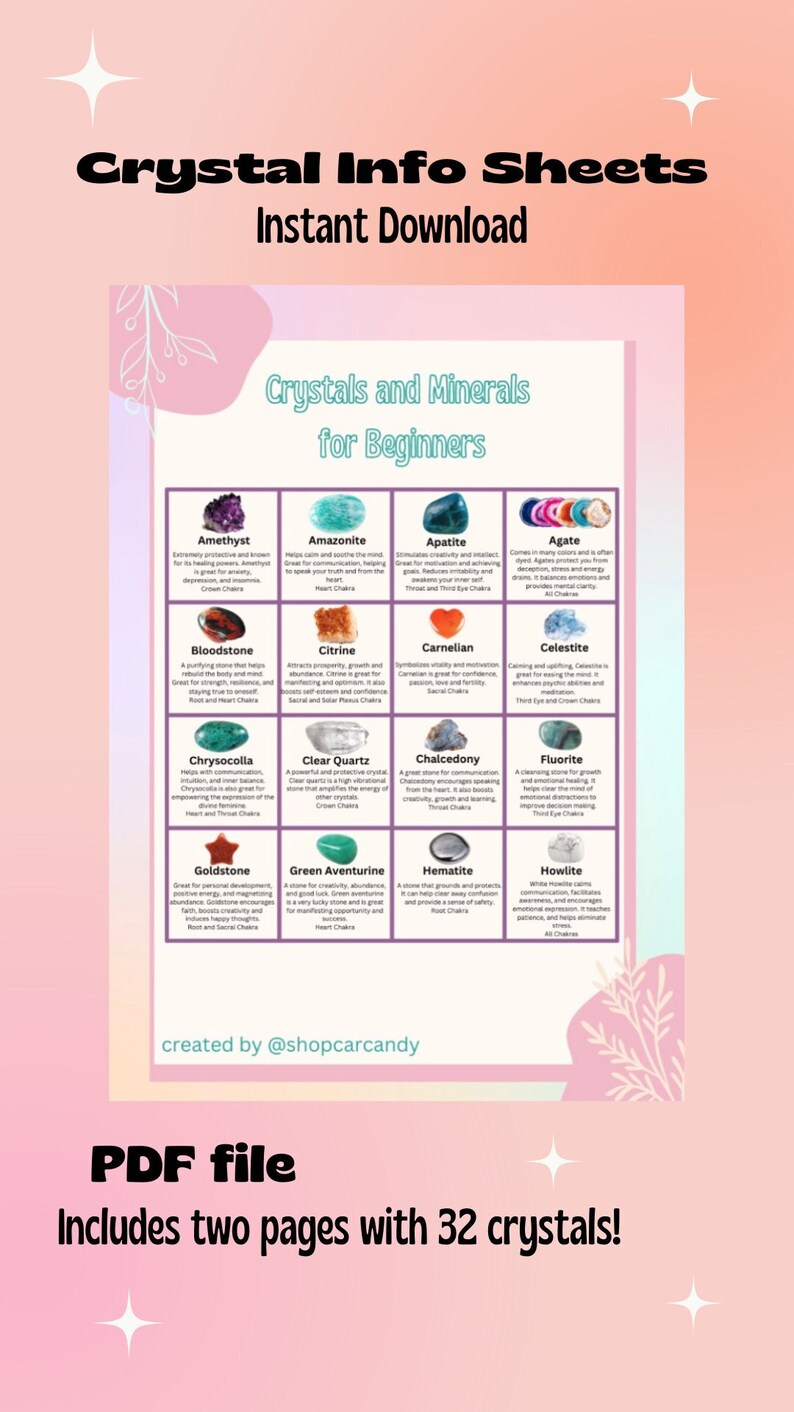 Printable Crystal Guide Crystal Meanings and Chakras Crystal - Etsy