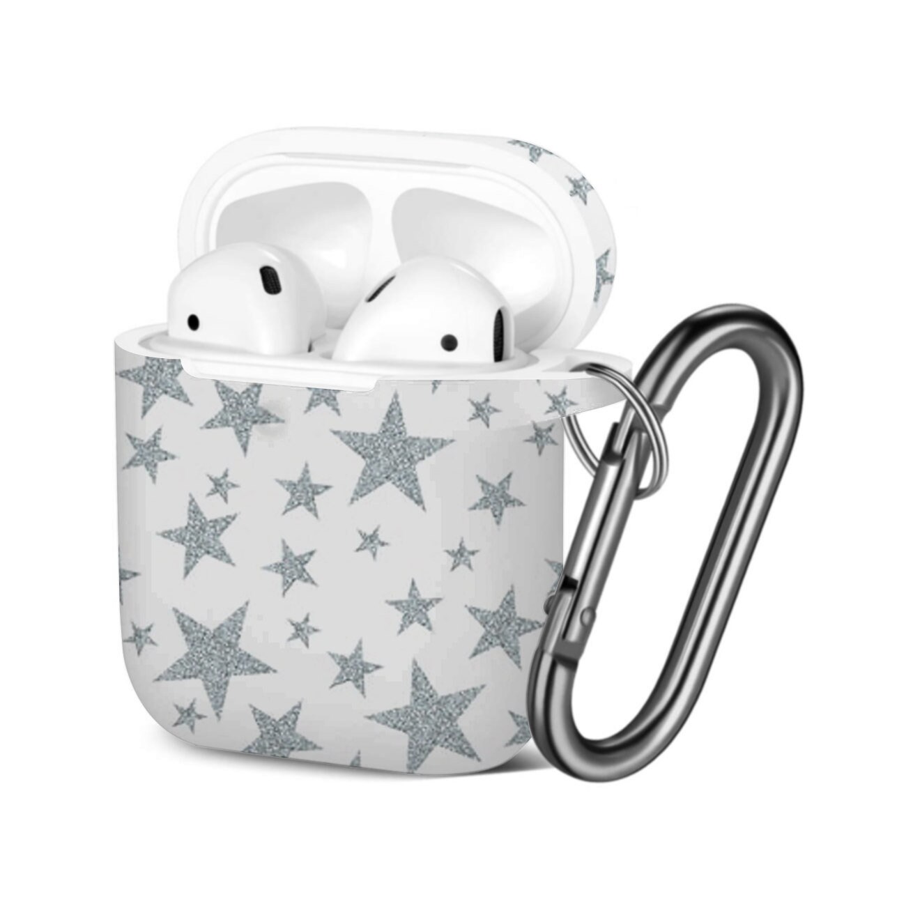 Airpods Case ( 1st / 2nd Gen ), Silver Stars on Print Pattern, TPU ...