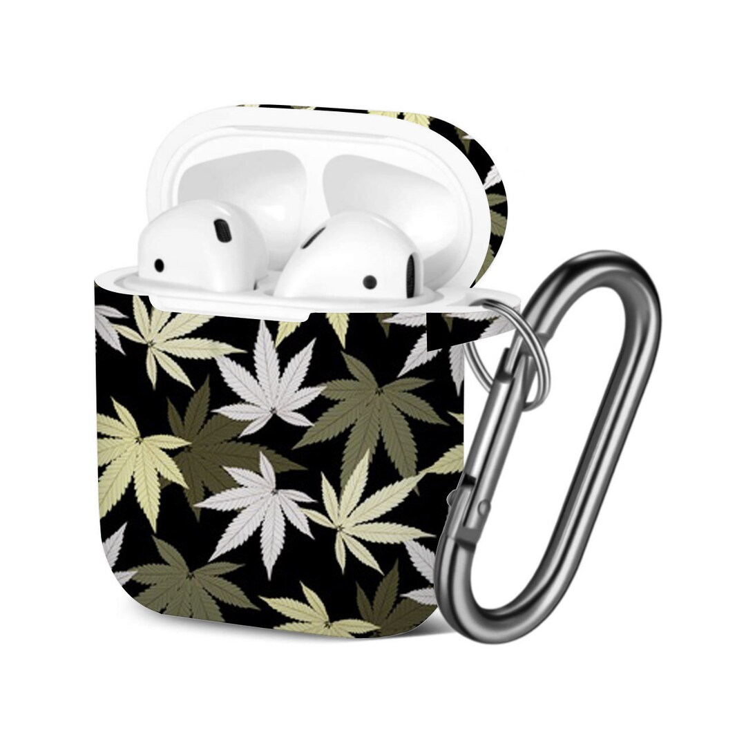 Airpods Case ( 1st / 2nd Gen ), Marijuana Leaf Black Drawing on Print ...